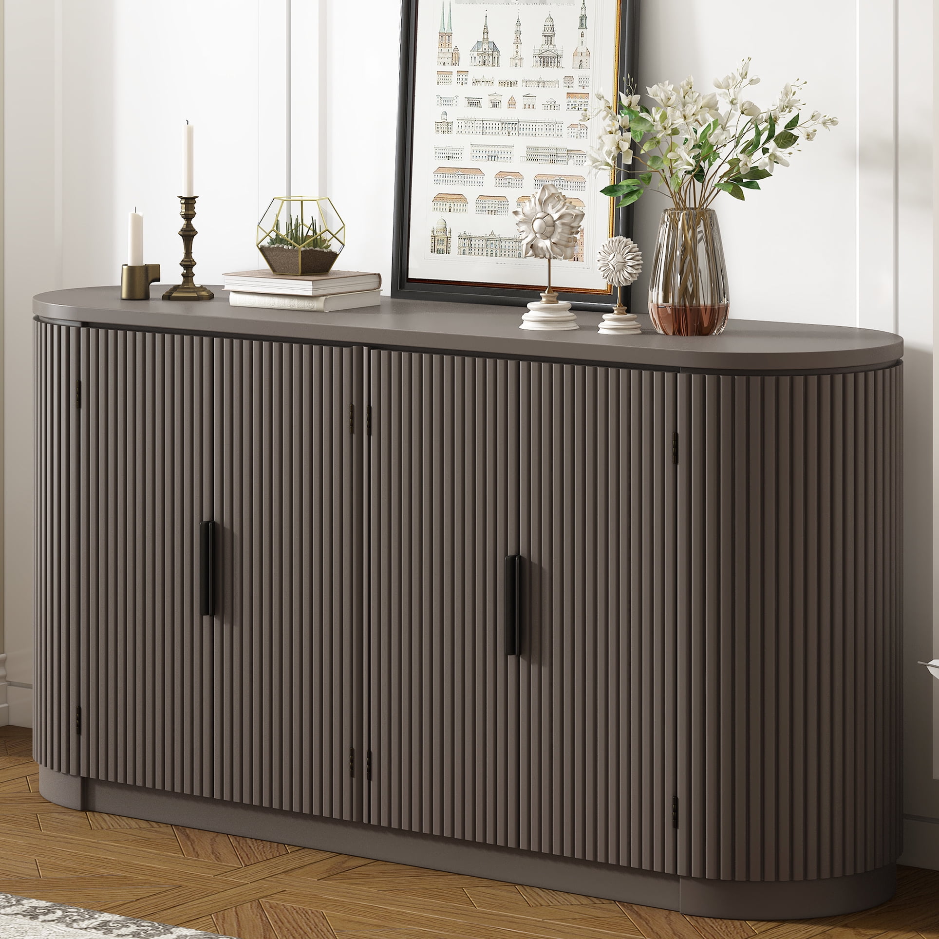 Ustyle Vertical Striped Storage Unit With Metal Handles - Construction ...