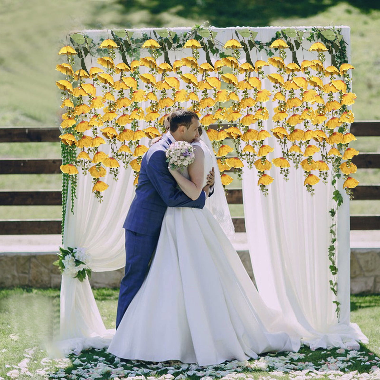 Usupdd 4.43 Feet Artificial Bellflowers Artificial Clearance (Yellow ...