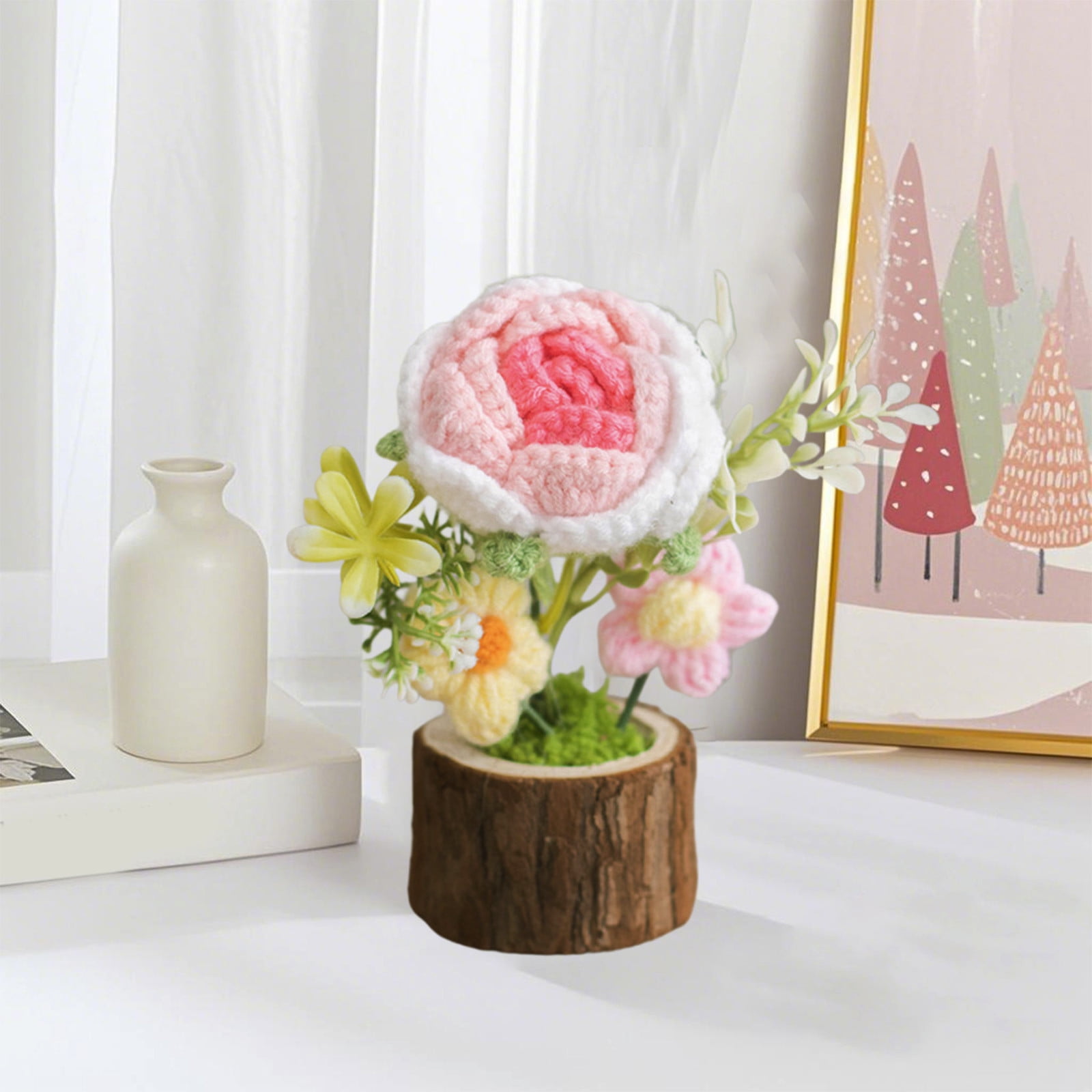 Usupdd Crochet Rose Flowers Artificial Potted (Pink), Crochet Rose ...