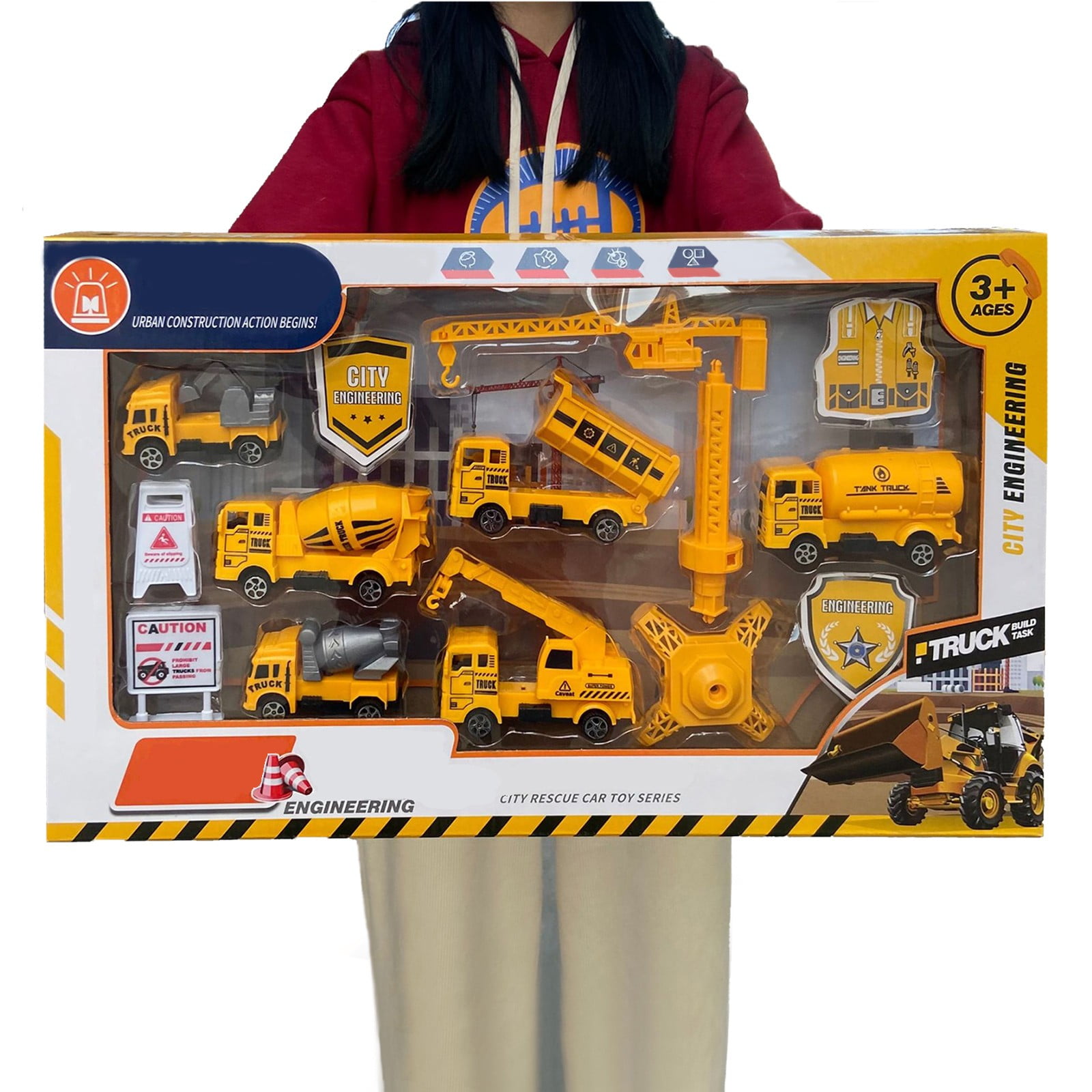 Usupdd Toys for Kids 14 Pcs Pullback Construction Vehicle (Yellow), 14 ...