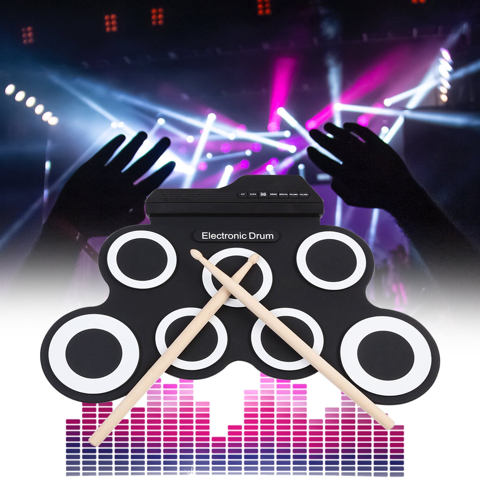 Usupdd Toys for Kids Electronic Drum Set, Folding Hand (Black ...