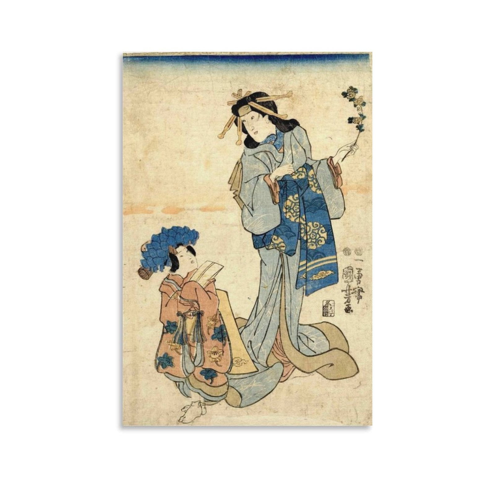 Utagawa Kuniyoshi Actor in Onnagata Role Accompanied by A Kamuro Poster ...