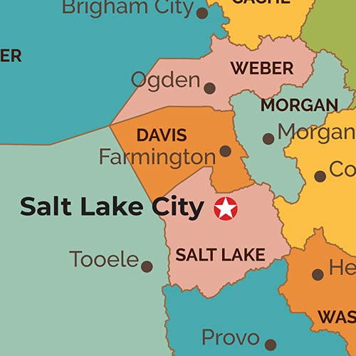 Utah Counties Map - Standard - 36" x 46.25" Art Quality Print - Walmart.com