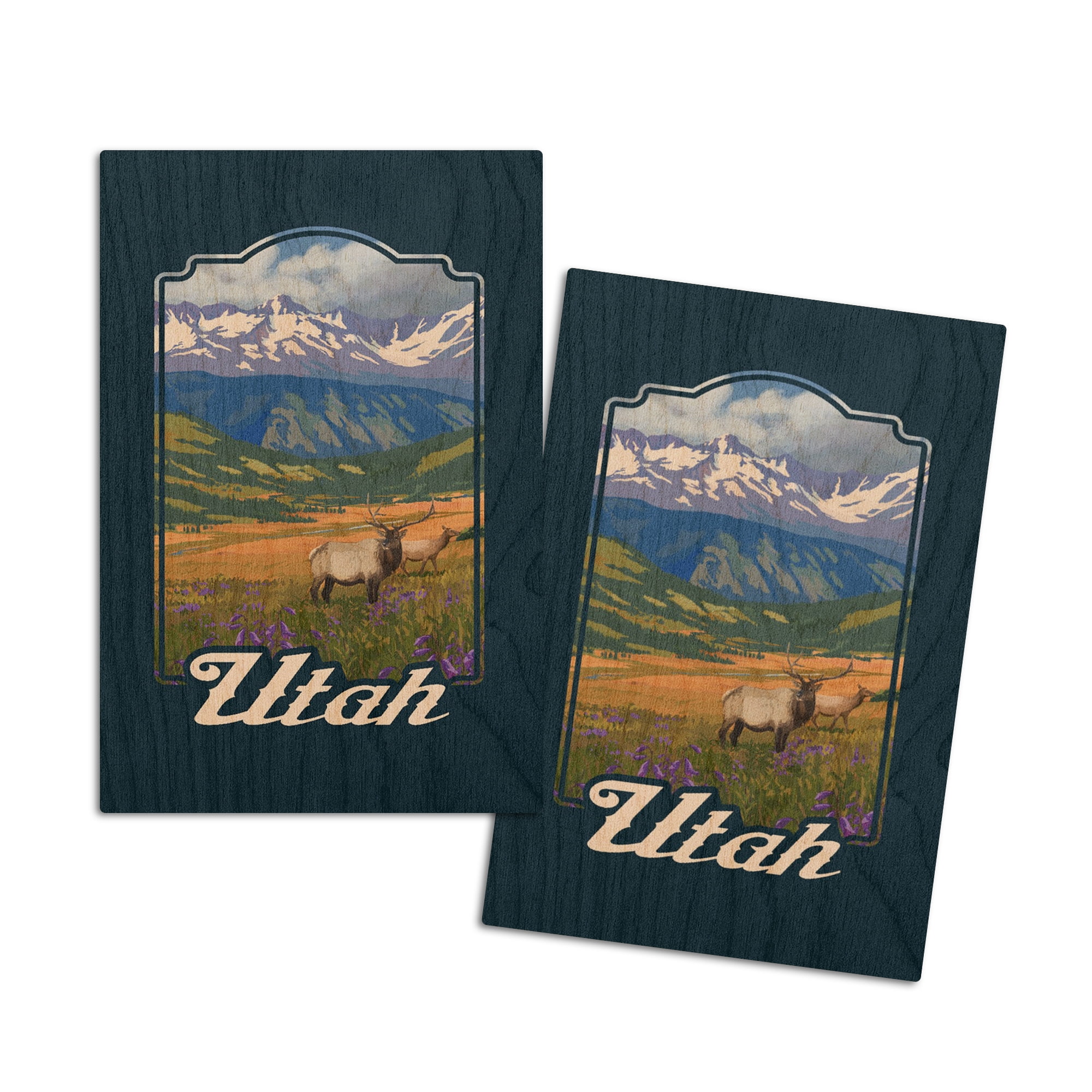 Utah, Elk and Flowers, Contour (4x6 Birch Wood Postcards, 2-Pack ...