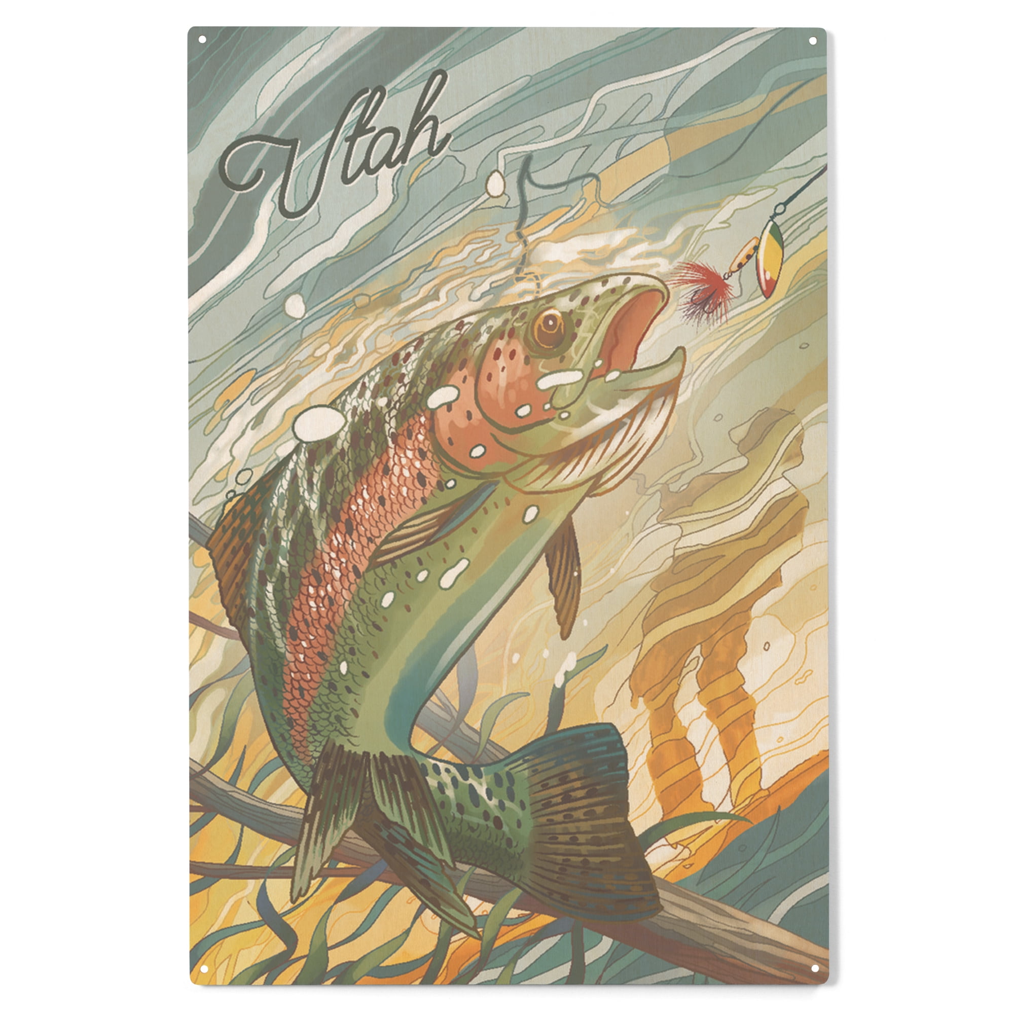 Utah, Fishing, Underwater Trout Birch Wood Wall Sign (10x15 Rustic Home ...