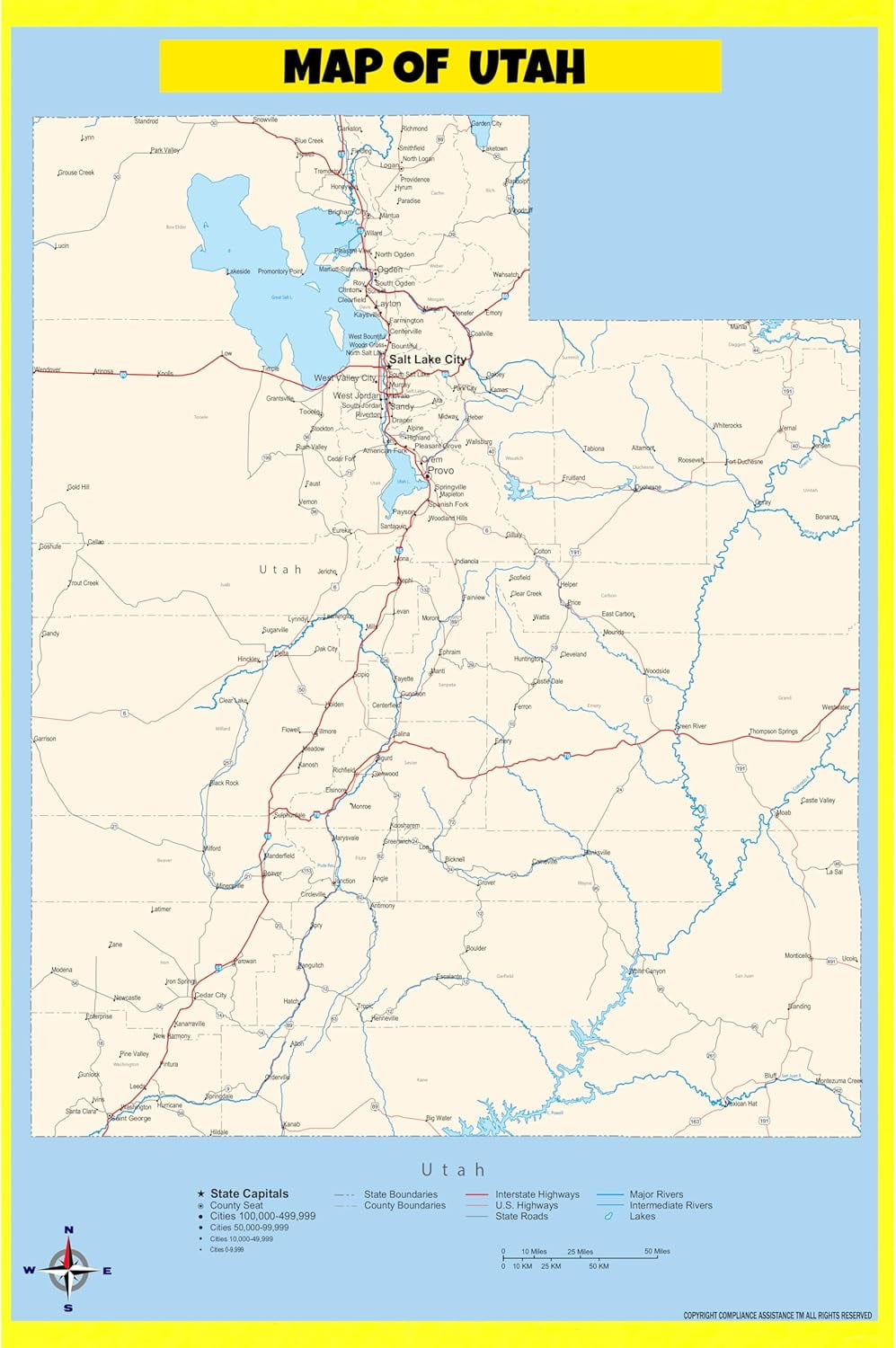 Utah Map Poster - Laminated Wall Map - Style B - 20x30 - Ideal for ...