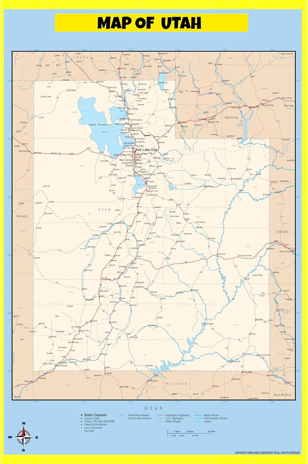 Utah Map Poster - Laminated Wall Map - Style D - 18x24 - Ideal for ...