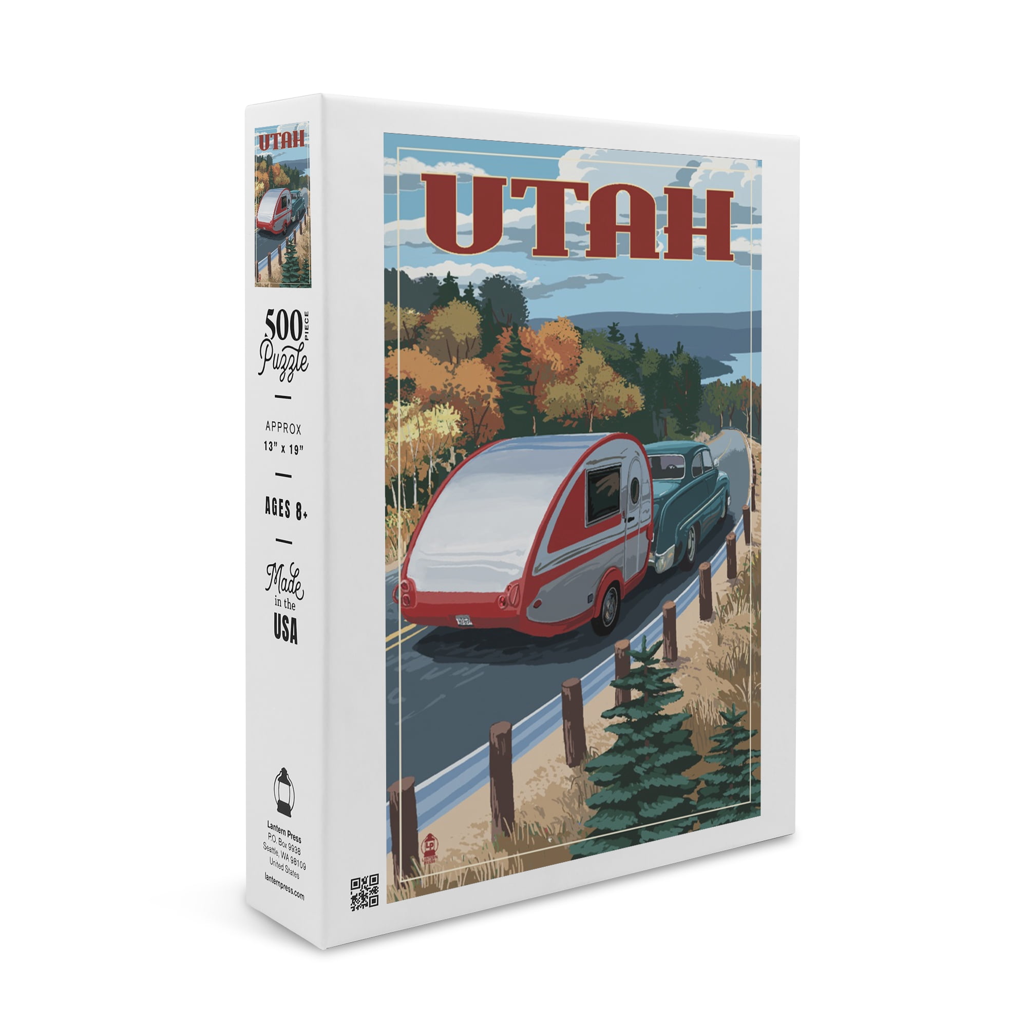Utah, Retro Camper, White Border (19x27 inches, Premium 500 Piece ...