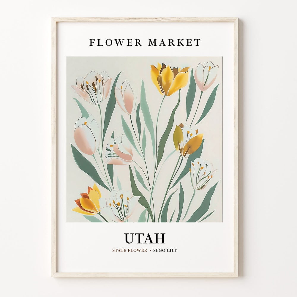 Utah State Flower Art Print, Sego Lily 1960S Wall Art, Neutral ...