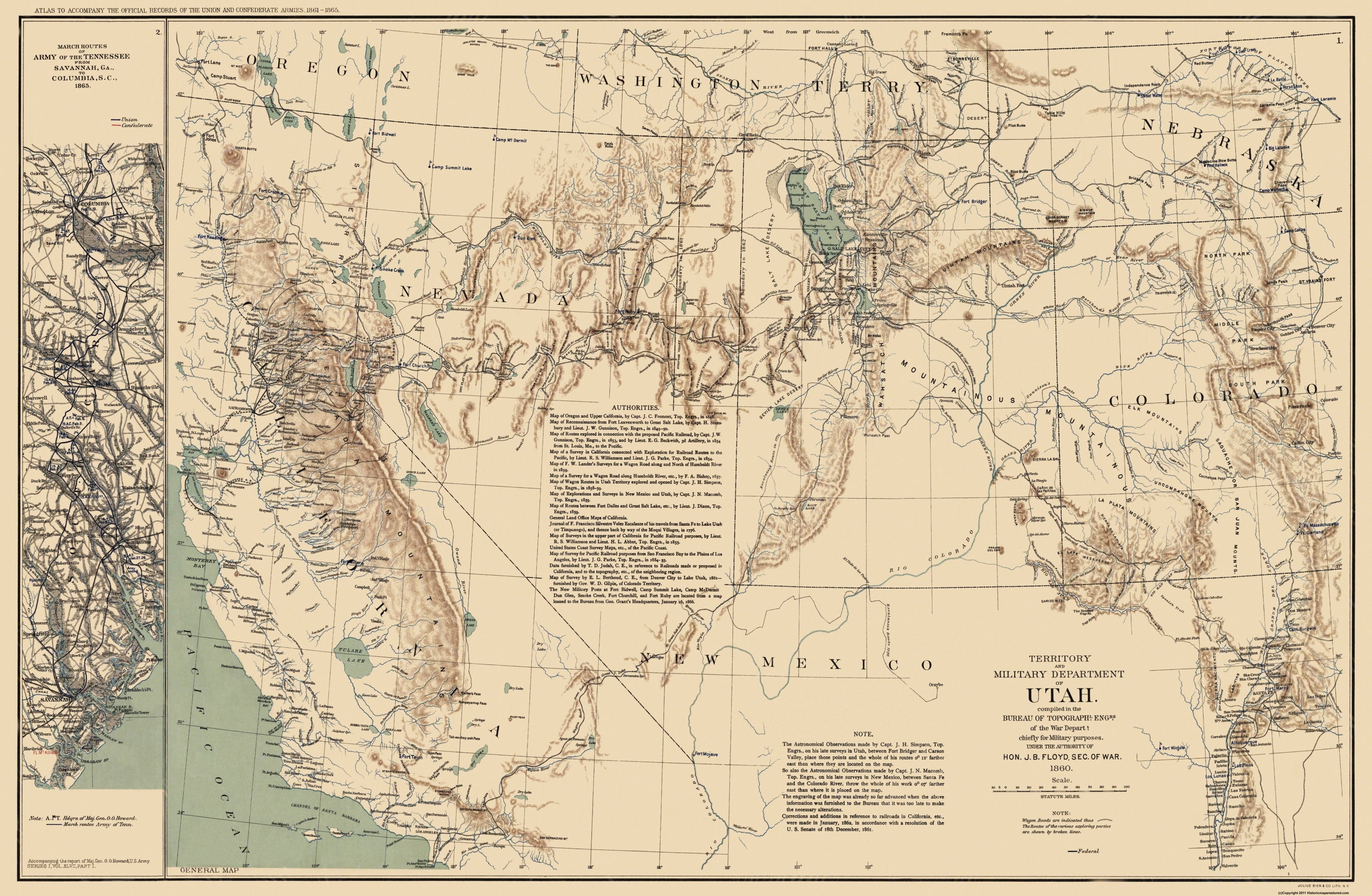 Historic State Map - Utah Territory - US War Dept 1860 - 35.19 x 23 ...
