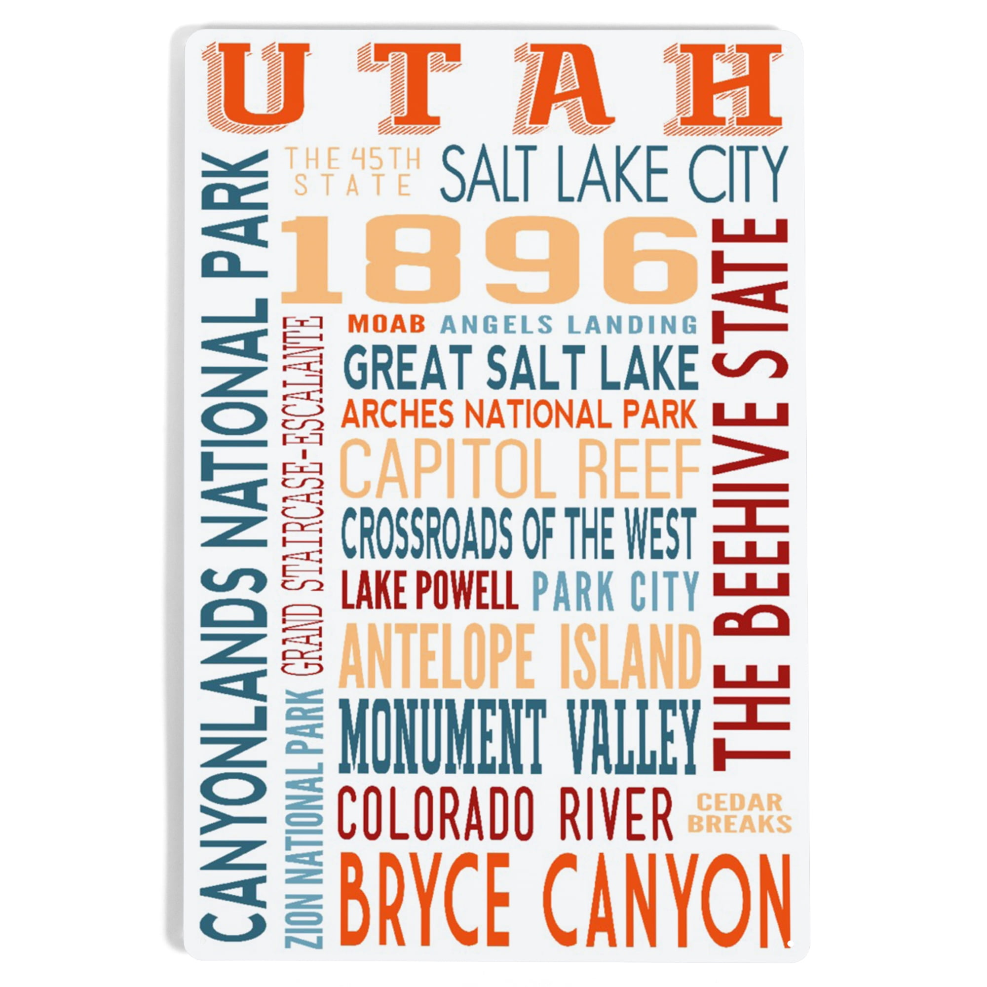 Utah, Typography (12x18 Aluminum Art, Indoor Outdoor Metal Sign Decor ...