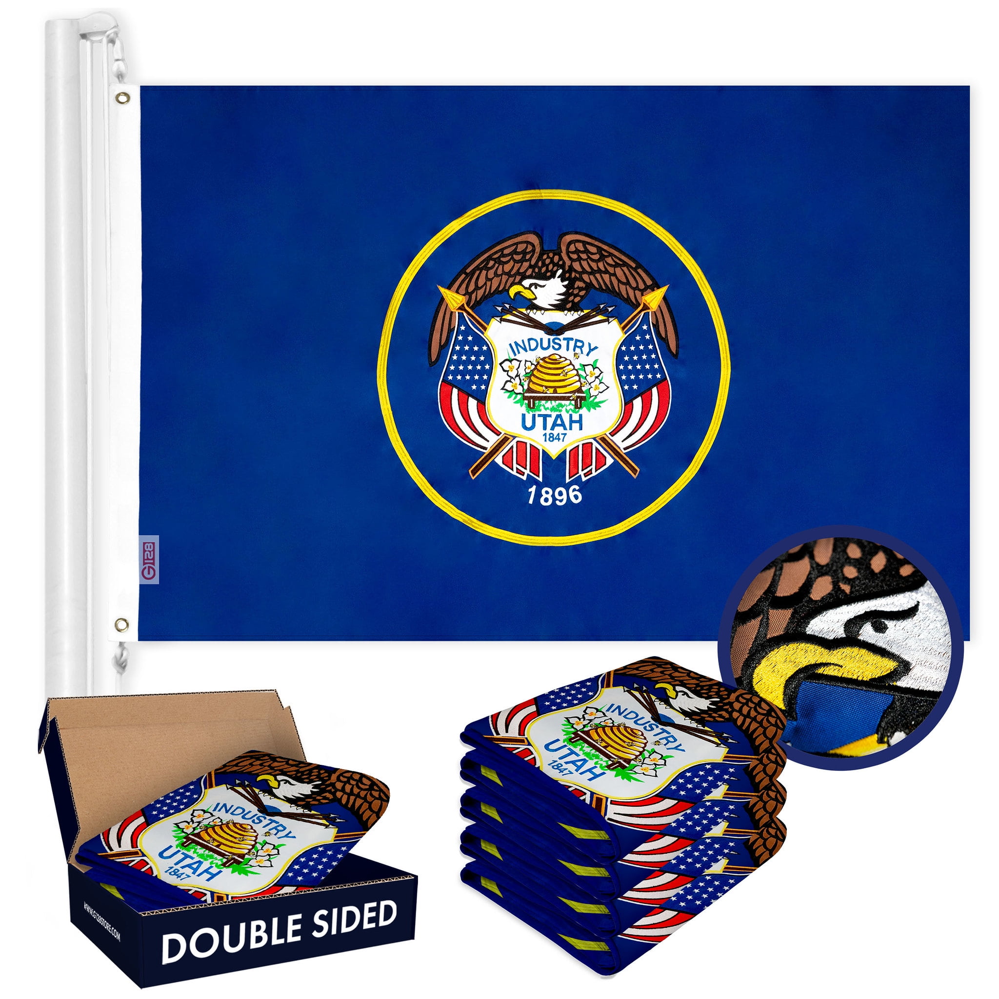 Utah UT State Flag 3x5FT 5-Pack Double-sided Embroidered Polyester By ...