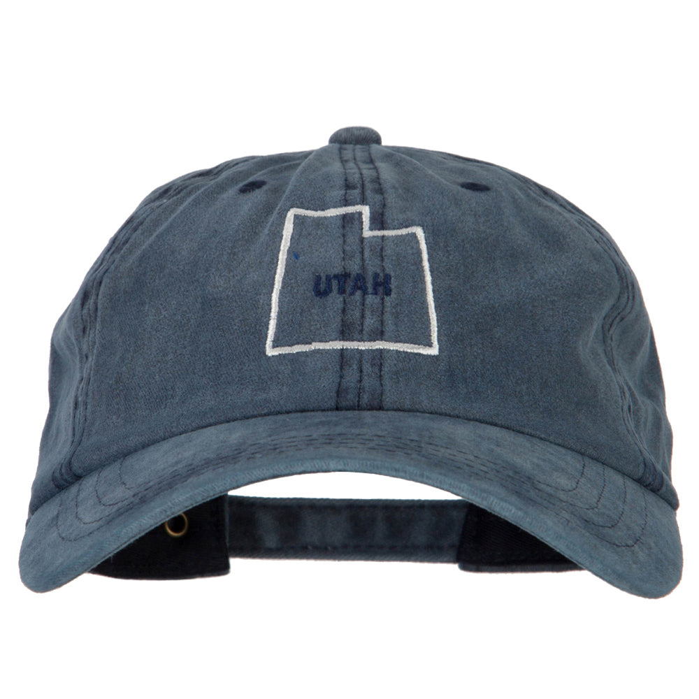 Utah with Map Outline Embroidered Washed Cotton Twill Cap - Navy OSFM ...