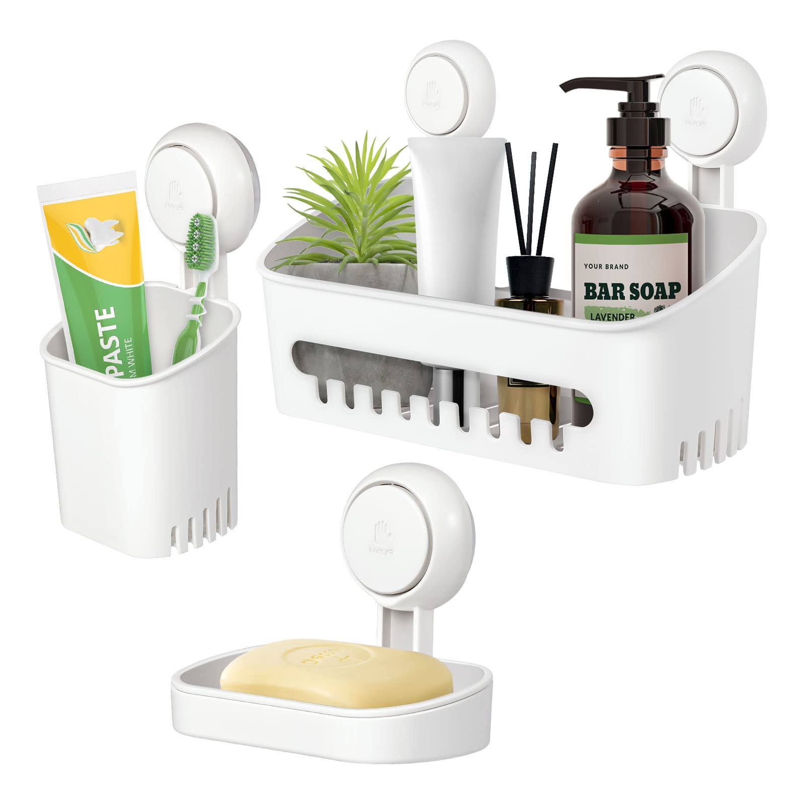 Uten Bathroom Suction Cup Shower Shelf 3-in-1 Wall Mounted Shower ...