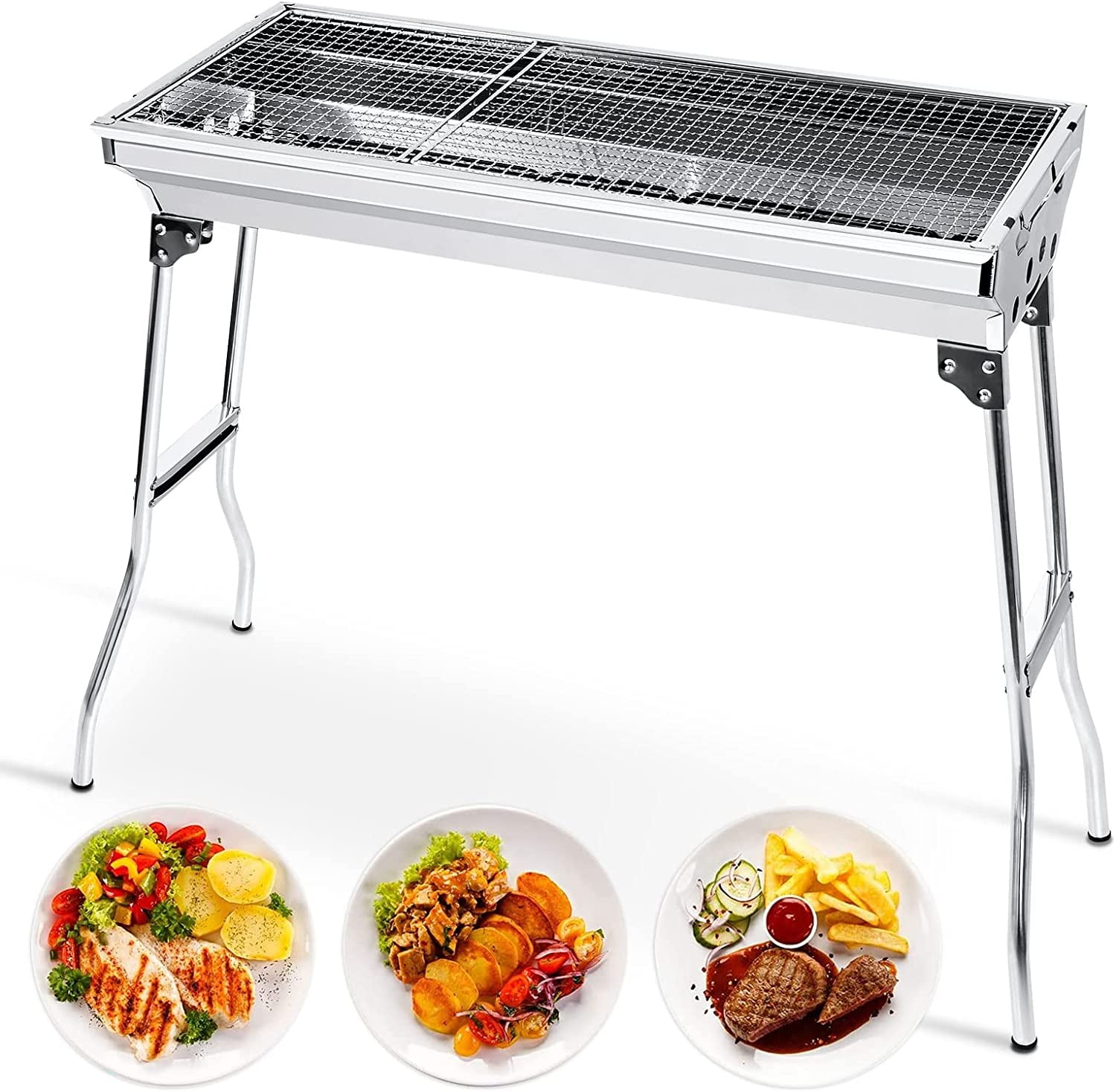Uten Portable Charcoal Grill, Stainless Steel Folding BBQ Grill and Smoker, Barbecue Grill for ...