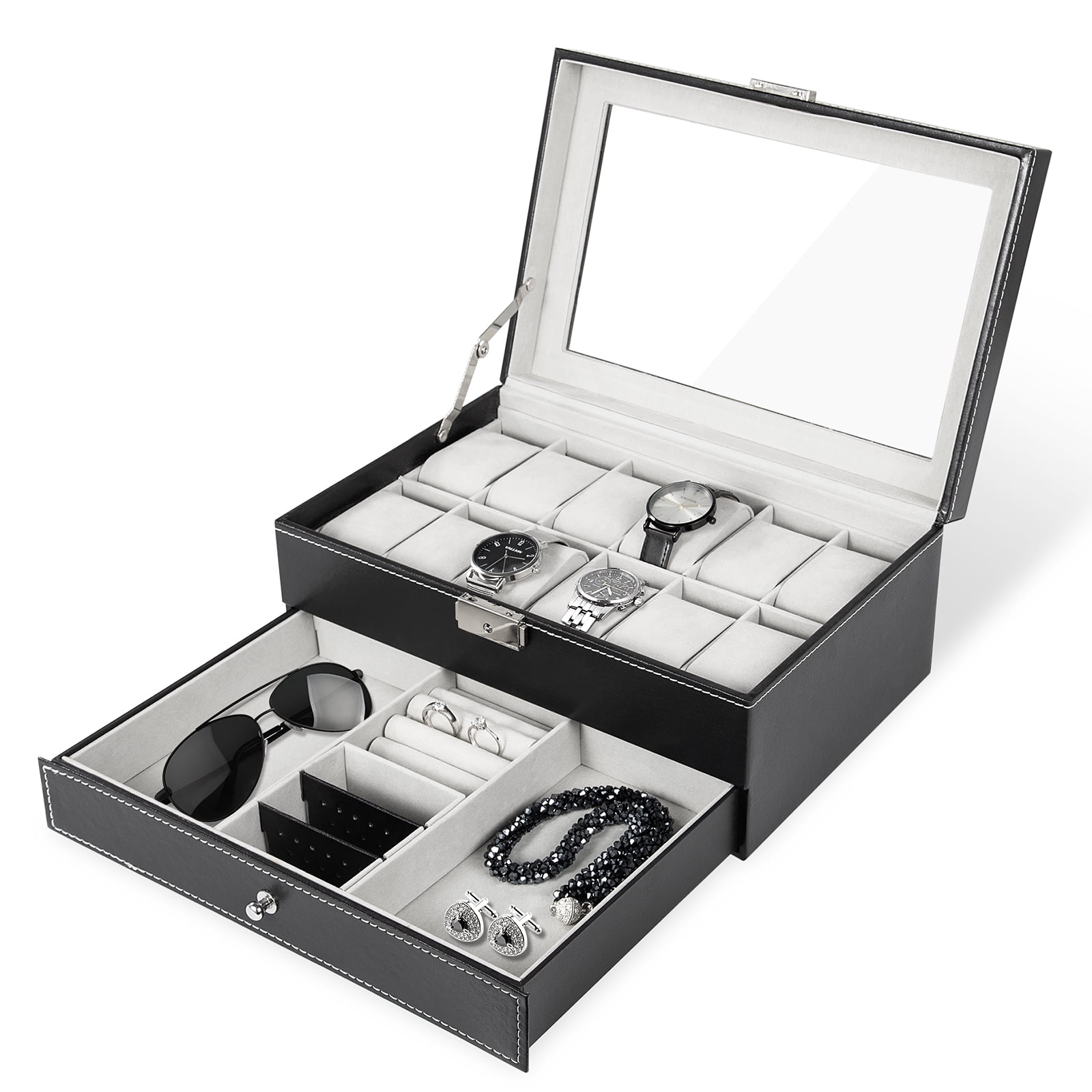 Uten Watch Box 12 Slots Watch Organizer for Men Leather Velvet Material ...