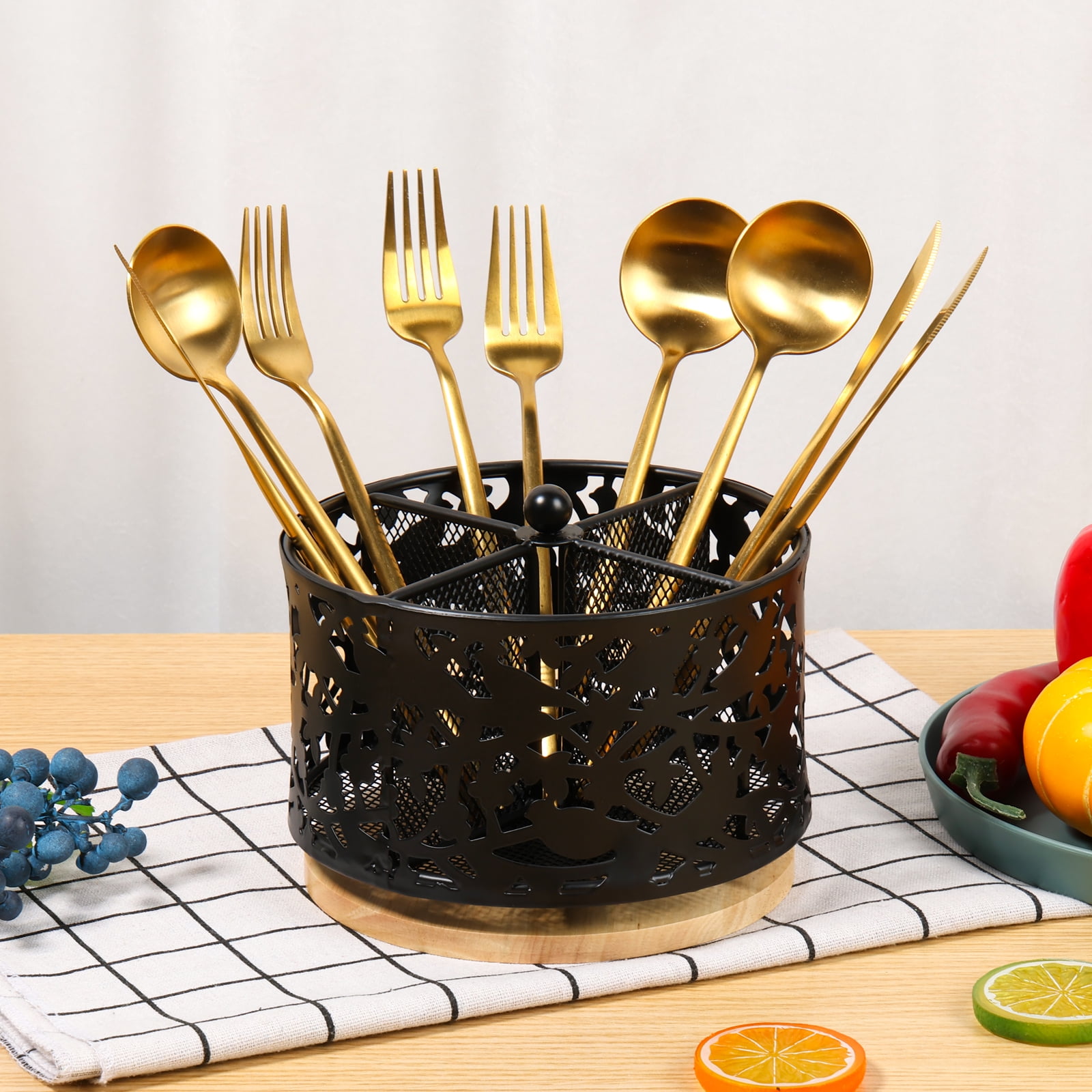 Utensil Caddy Metal Cutlery Organizer 360° Rotation Hollow Out ...