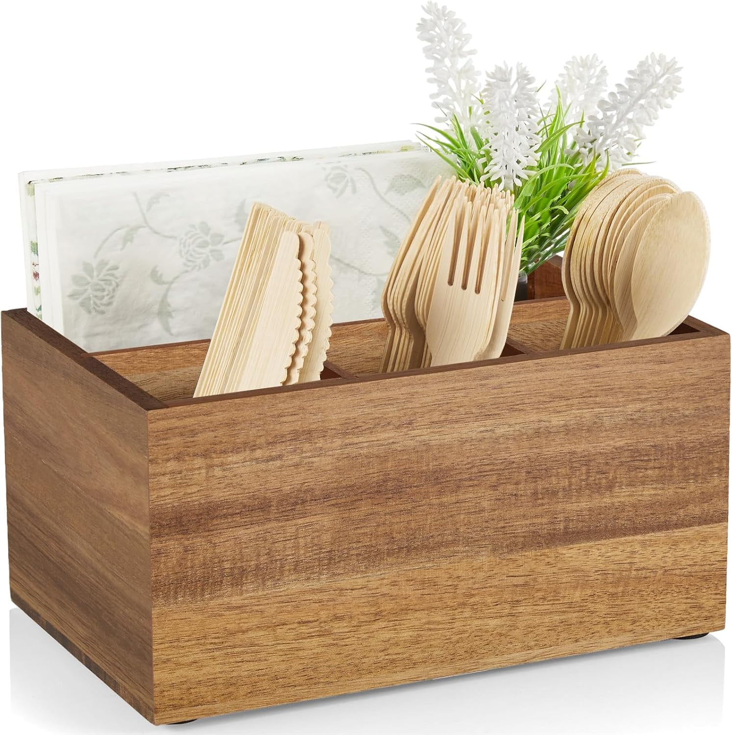 Utensil Caddy, Silverware Caddy for Party, Acacia Wood Holder ...