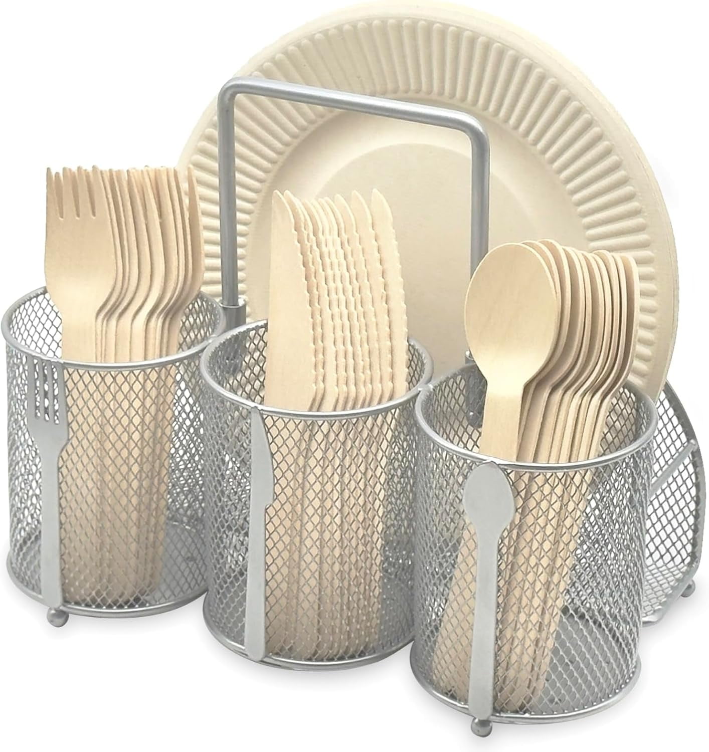 Utensil Caddy Silverware Holder - 4 Compartment Metal Mesh Cutlery Fork ...