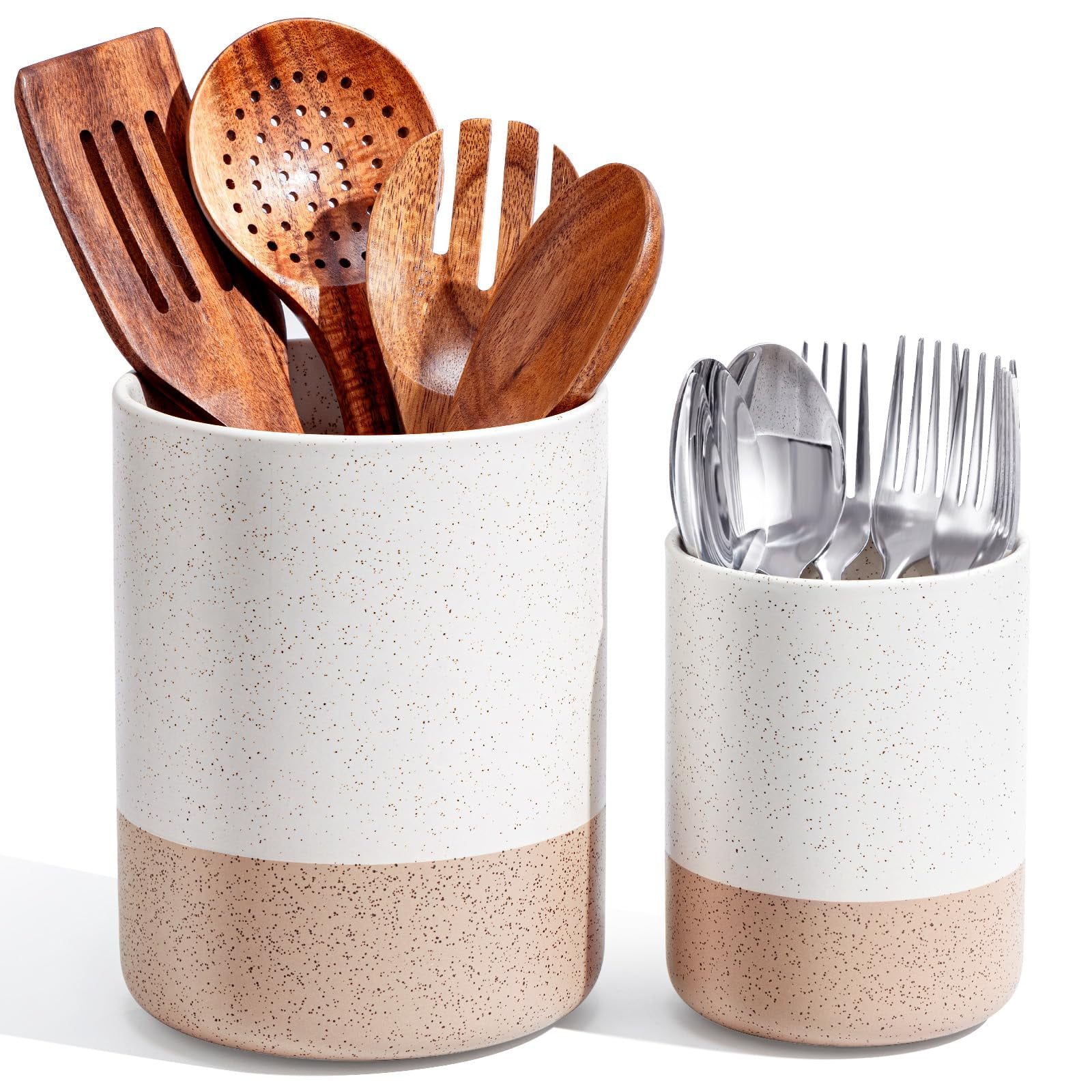 Utensil Holder, 7.2"+6" Ceramic Kitchen Utensil Holder for Countertop ...