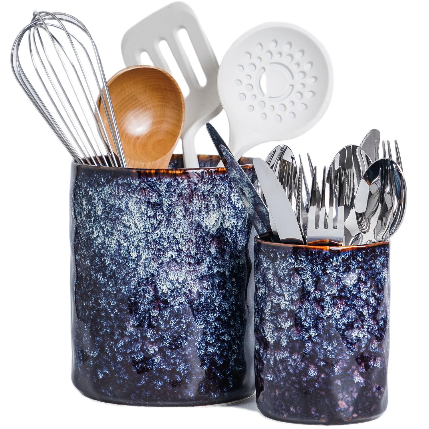 Utensil Holder, 7.25"+5.25" Ceramic Kitchen Utensil Holder For ...