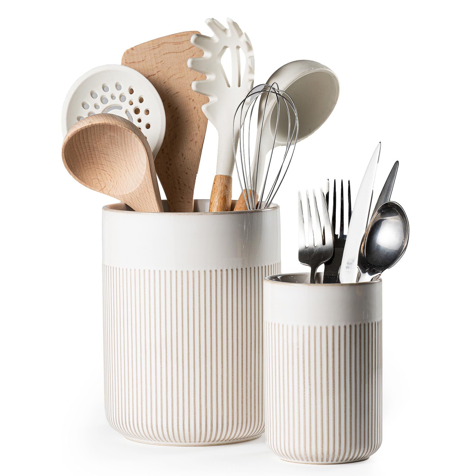Utensil Holder, 7.3”+5.4” Ceramic Cooking Utensil Organizer, Kitchen ...