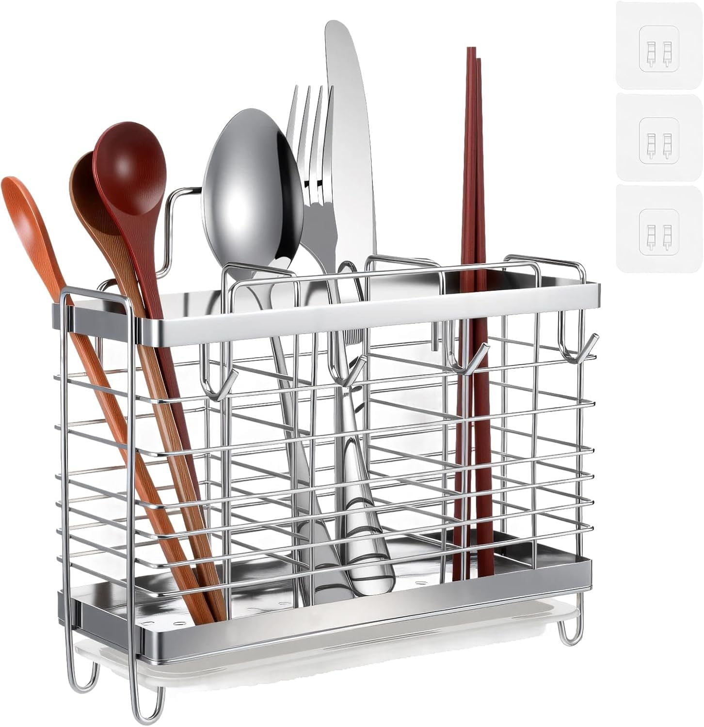 Utensil Holder, Stainless Steel Utensil Drying Rack with Drain Tray ...