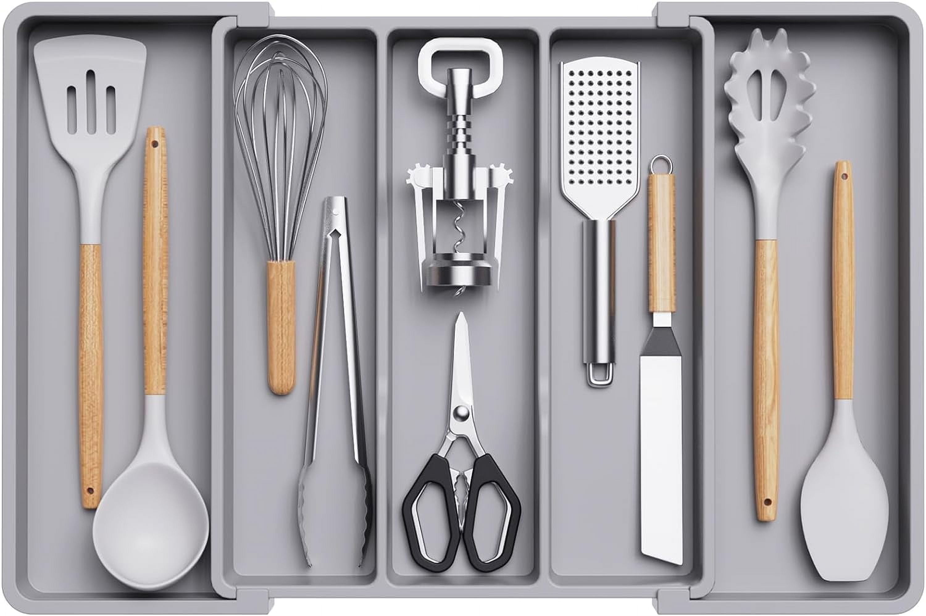 Utensil Organizer for Kitchen Drawers, Expandable Cooking Utensil Tray ...