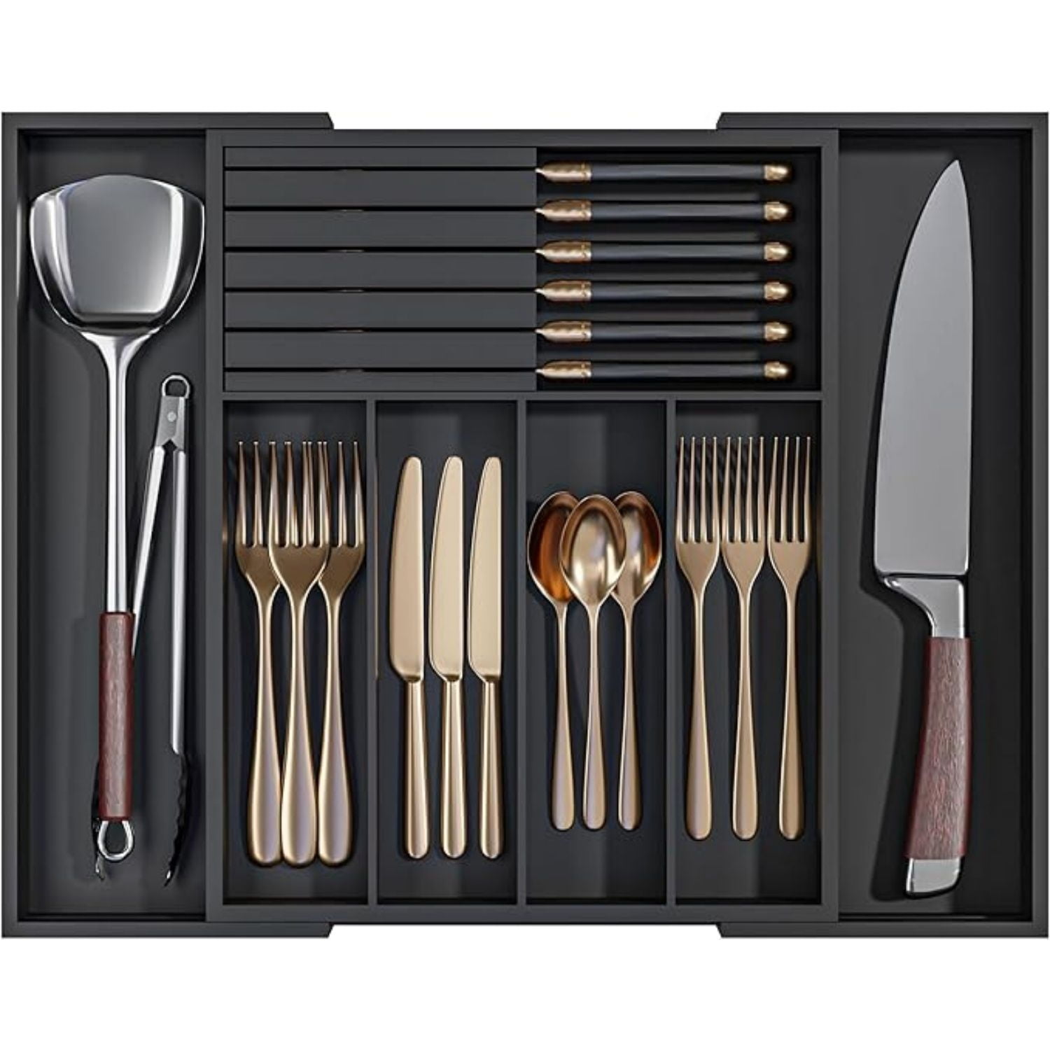 Utensil Organizer Silverware Tray for Drawer - Bamboo Knife Drawer ...