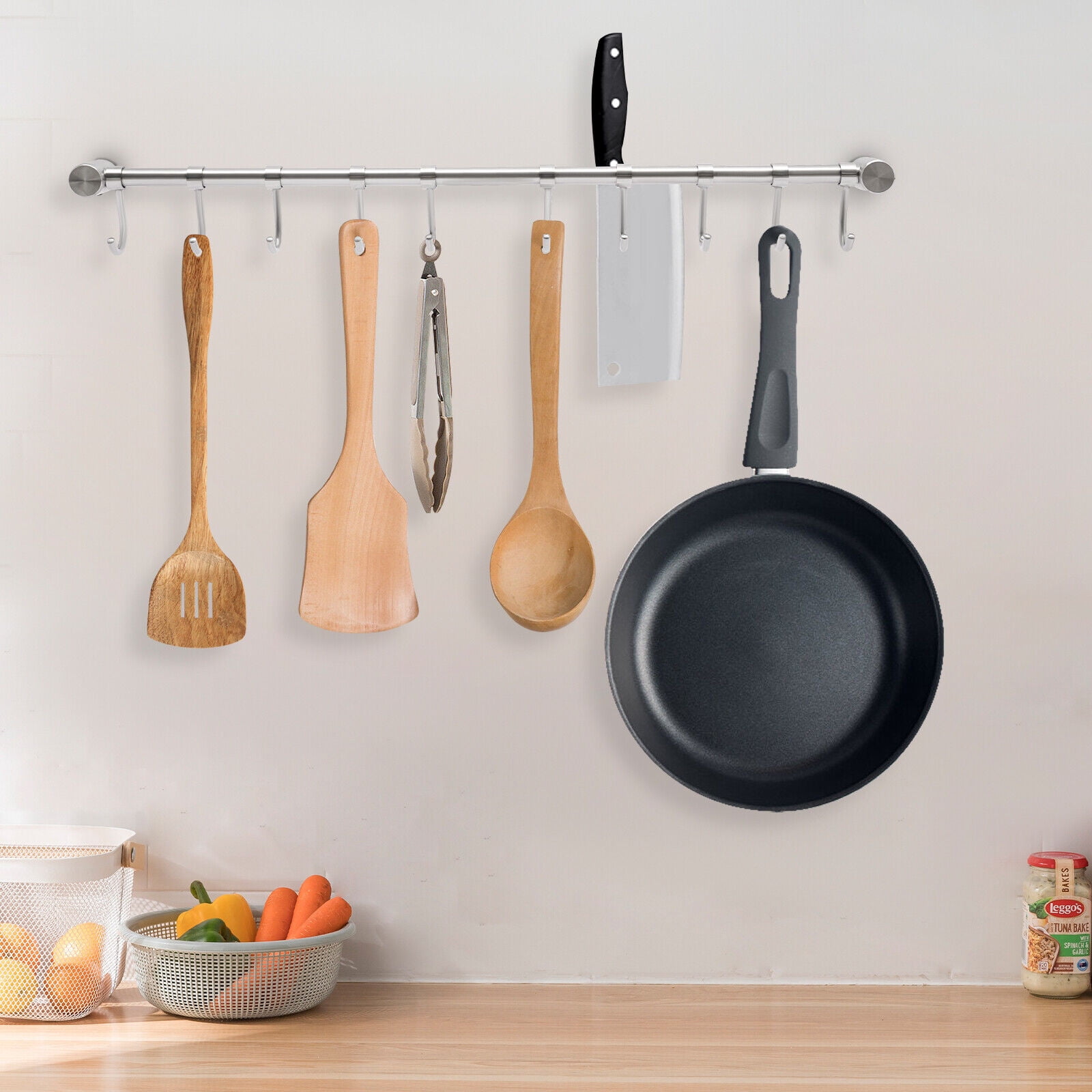Utensil Rack 20" Inch Kitchen Hanger Wall Hanging Rail Rod w/ 10 ...