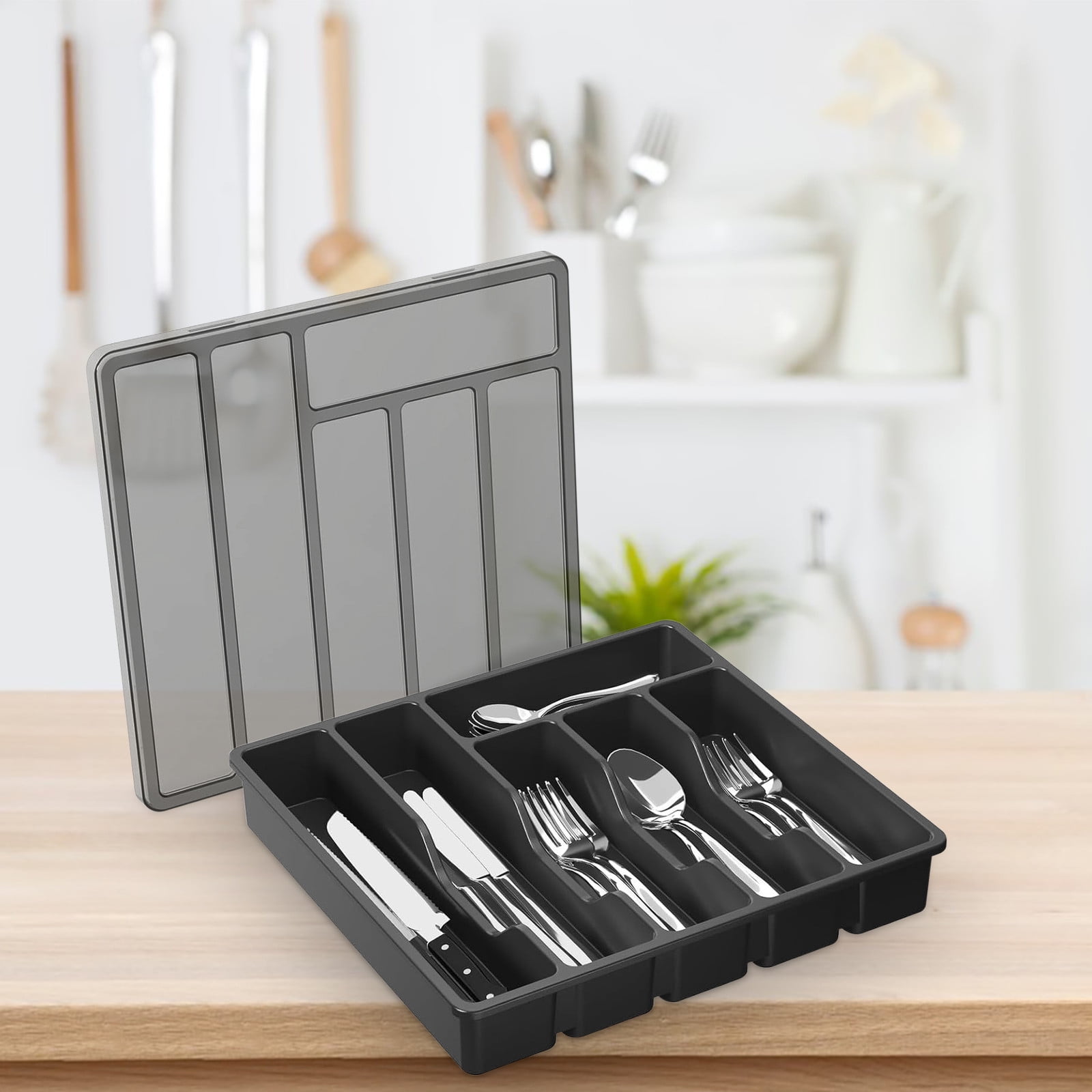Utensil and Silverware Organizer tray for drawer with cover -Cutlery ...