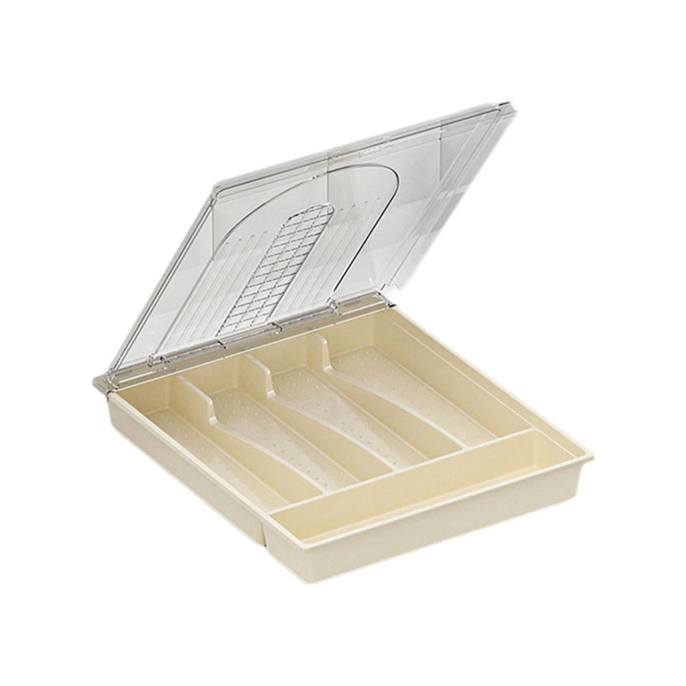 Utensil Tray with Lid, 6 Compartments Covered Silverware Organizer Case ...