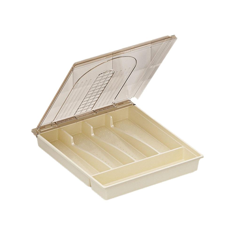 Utensil Tray with Lid, 6 Compartments Covered Silverware Organizer Case ...