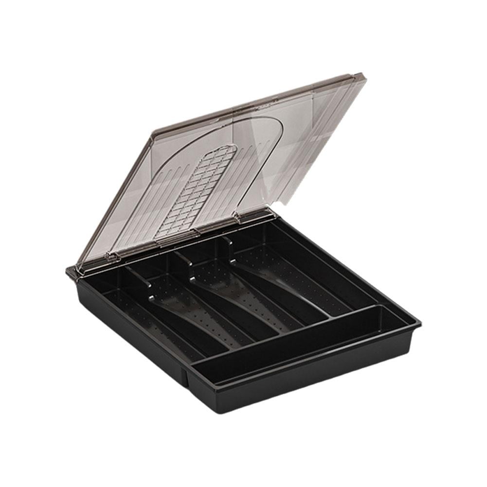 Utensil Tray with Lid, 6 Compartments Covered Silverware Organizer Case ...