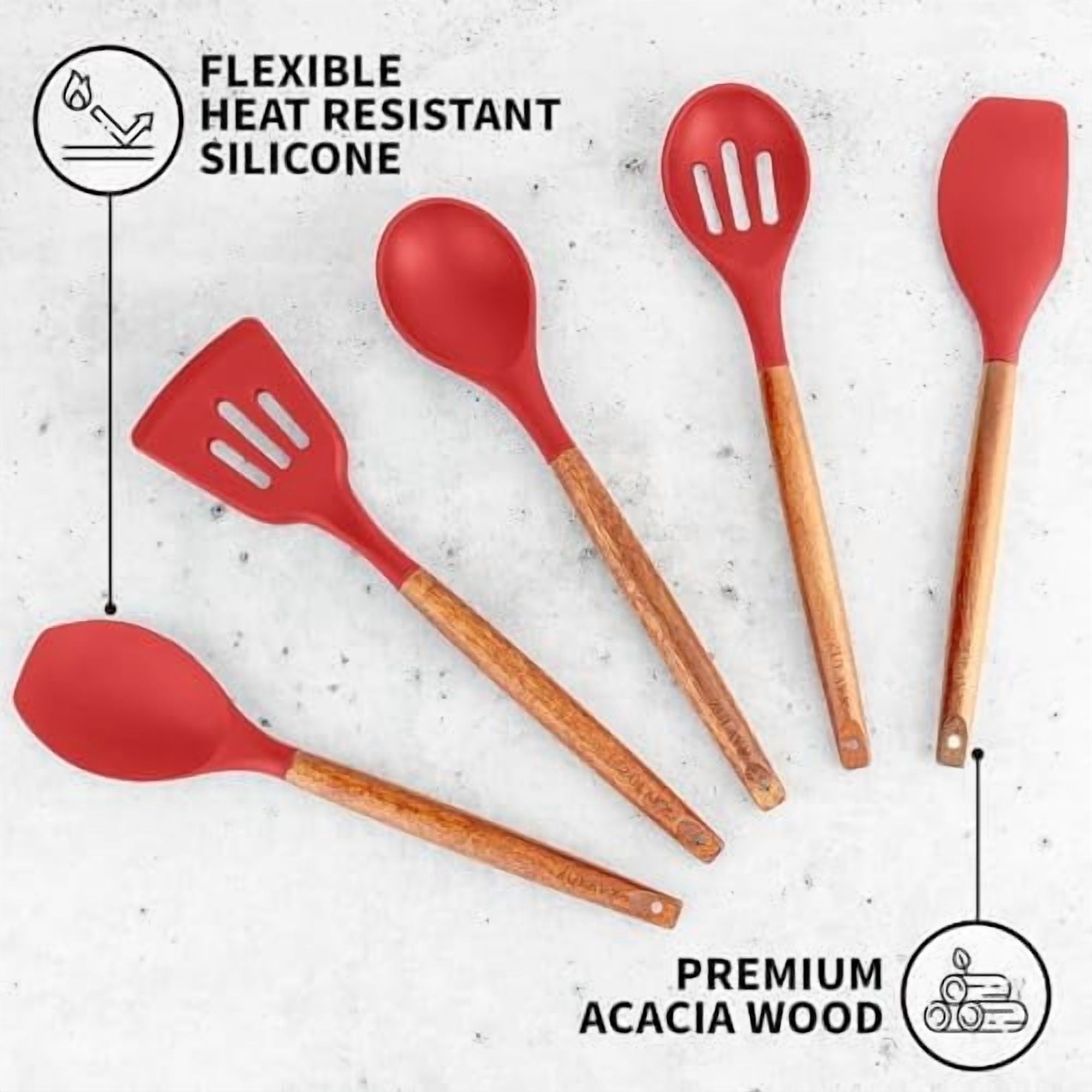 Utensils Set Non-Stick Silicone Cooking Utensils Set with Authentic ...
