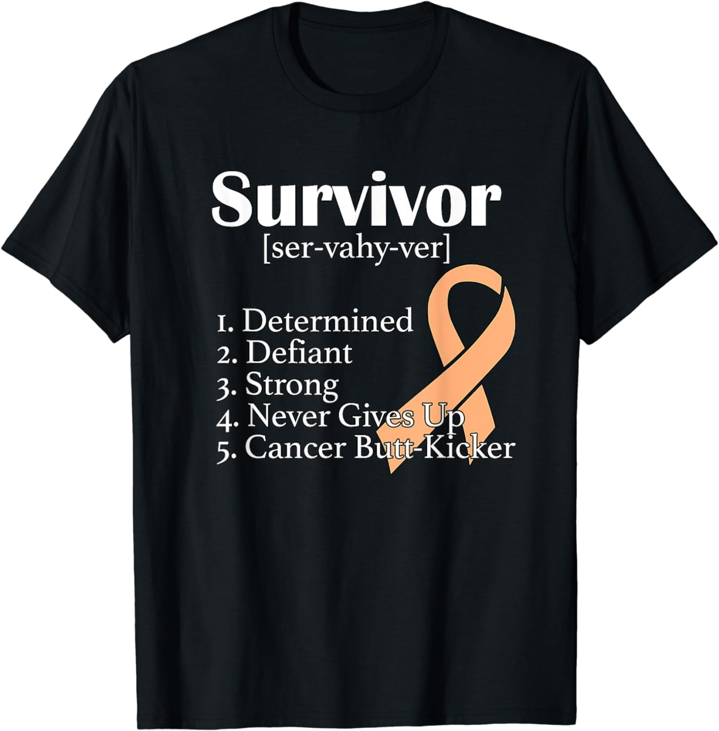 Uterine Cancer Survivor Gift Definition Peach Ribbon Novelty T-Shirt ...