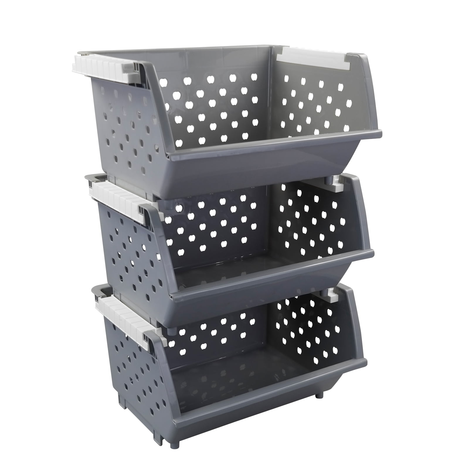 Utiao 3 Pack Large Stacking Storage Baskets, Open Front Plastic ...