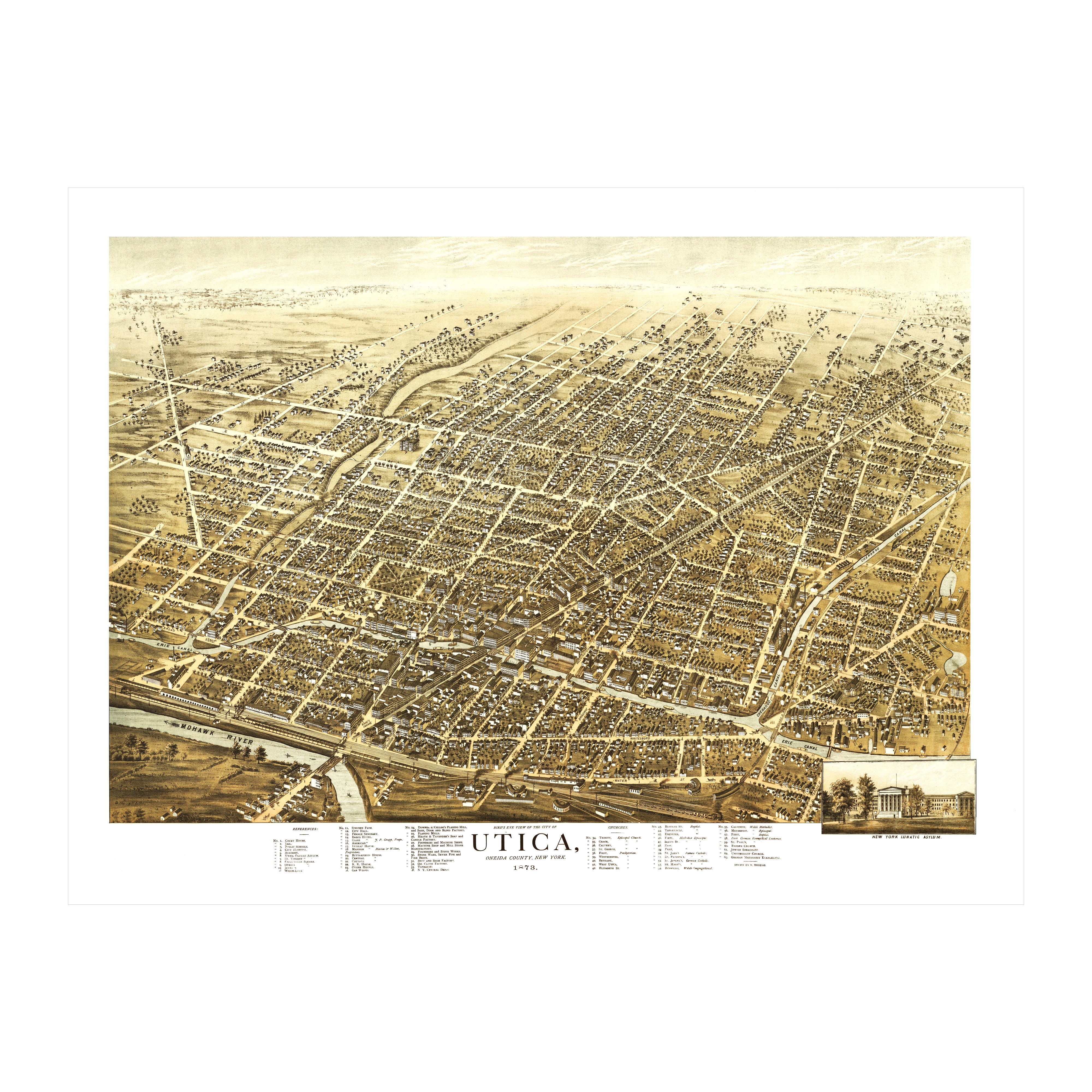 Utica Art, 1873 Vintage Map of Utica New York, NY History Wall Decor ...