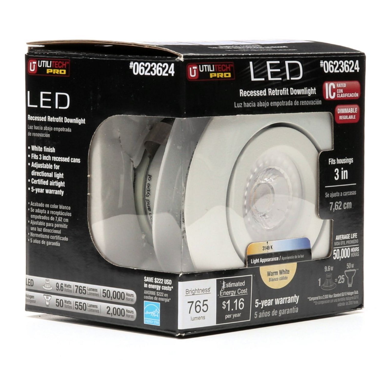 Utilitech Pro Integrated LED 3-in 10w/ 50 Equivalent 765 lm White Round ...
