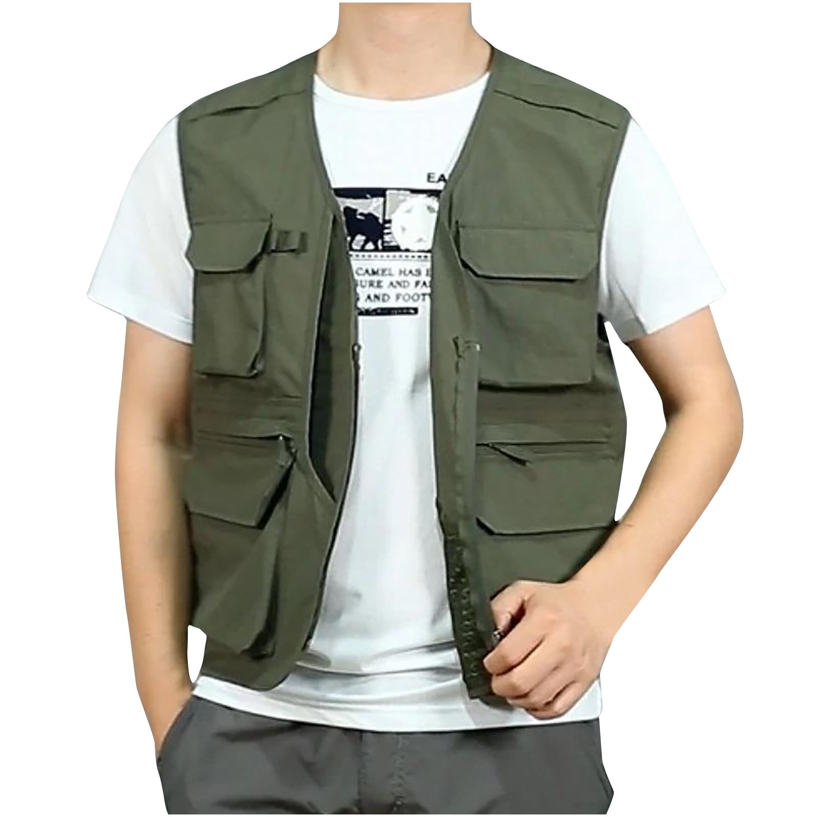 Utility Cargo Vest for Men with Multi Pockets Outdoors Work Jacket ...