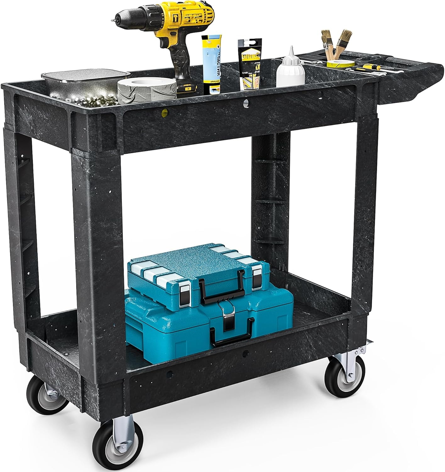 Utility Cart, 1000 lbs Capacity, 2 Shelf Heavy Duty Plastic Service ...