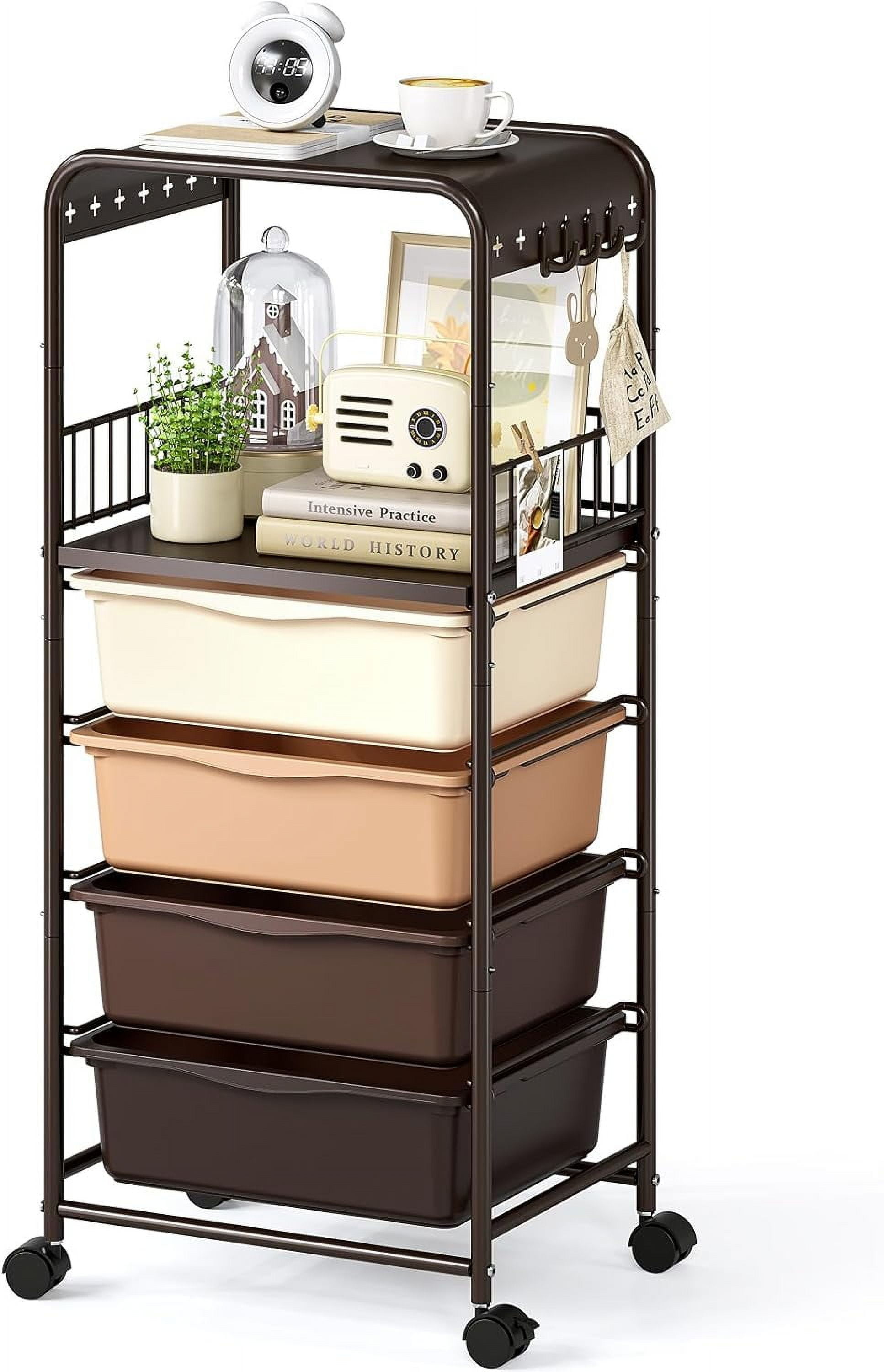 Utility Cart with 4 Drawers and Hooks, Multipurpose Rolling Storage ...