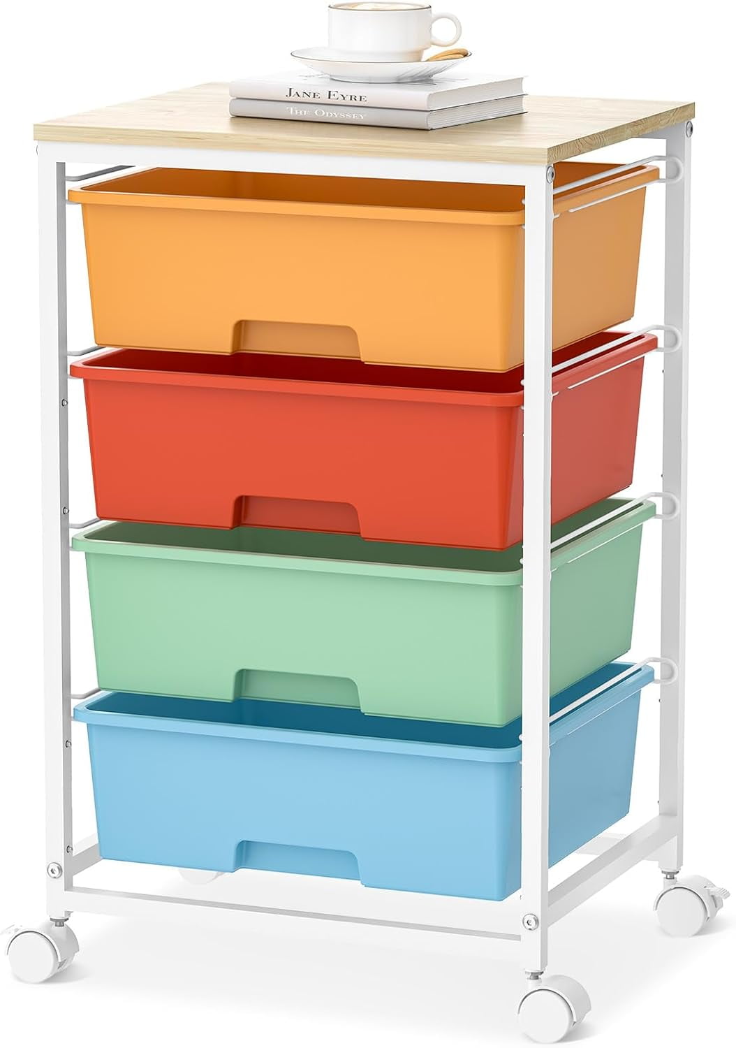 Utility Cart with 4 Drawers, Multipurpose Rolling Storage Cart with 4 ...