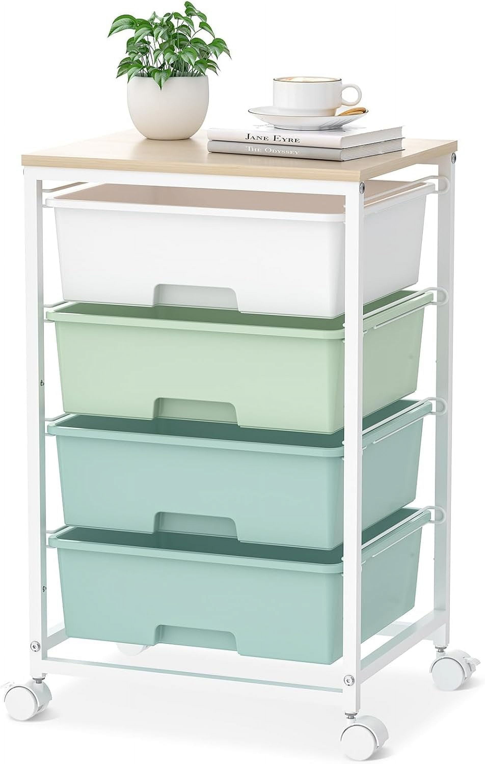 Utility Cart with 4 Drawers,Rolling Storage Cart with Drawers,Storage ...