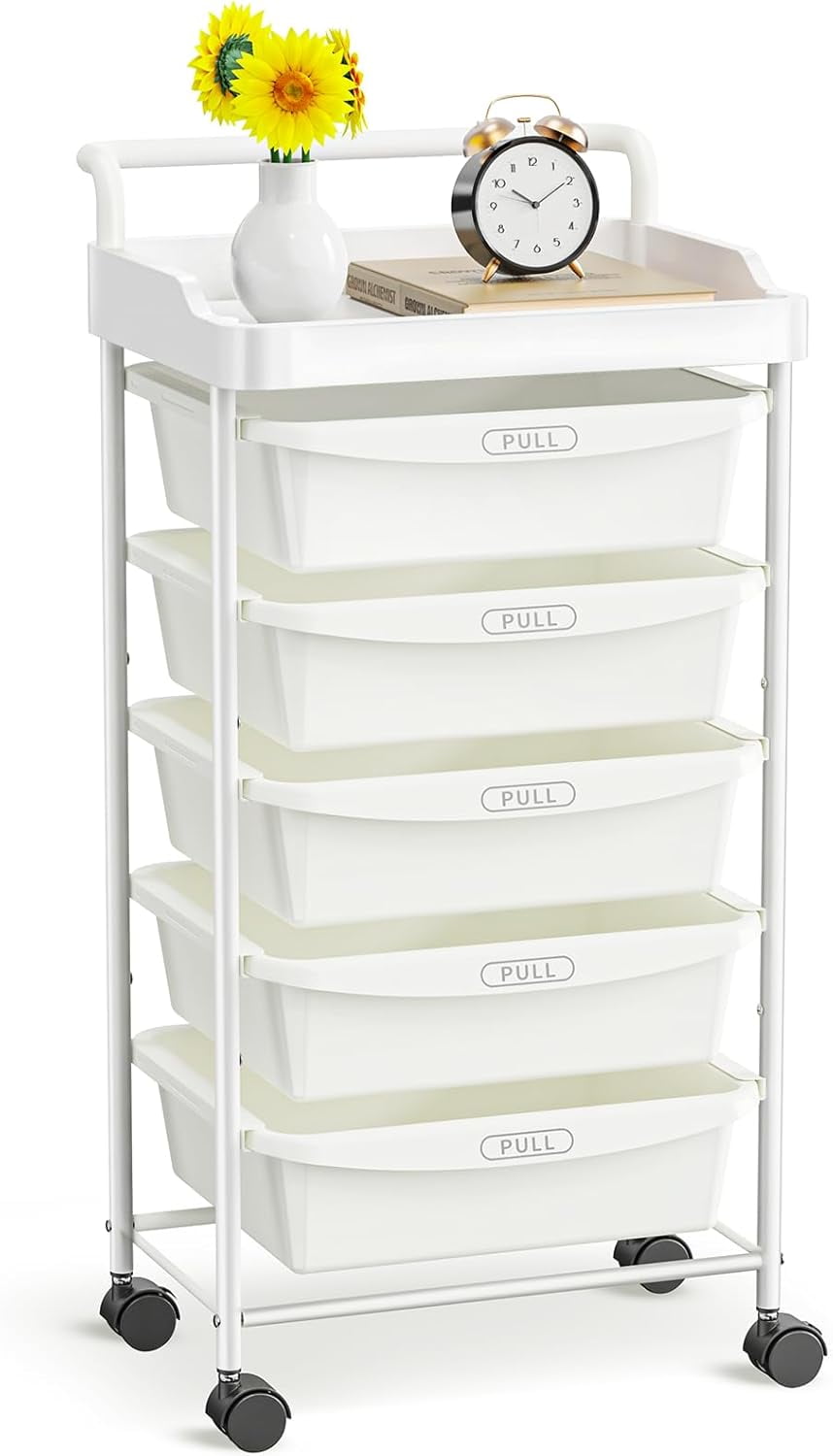 Utility Cart with 5 Drawers, Rolling Cart with Drawers and Tabletop ...