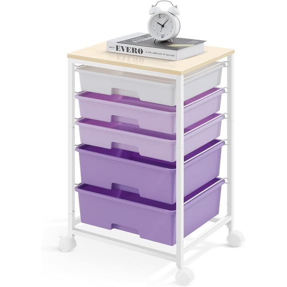 Utility Cart with 5 Drawers,Storage Drawer Cart with Wooden Tabletop ...