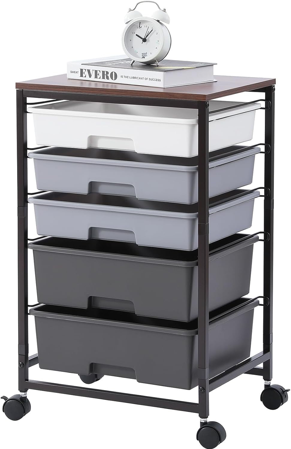 Utility Cart with 5 Drawers,Storage Drawer Cart with Wooden Tabletop ...