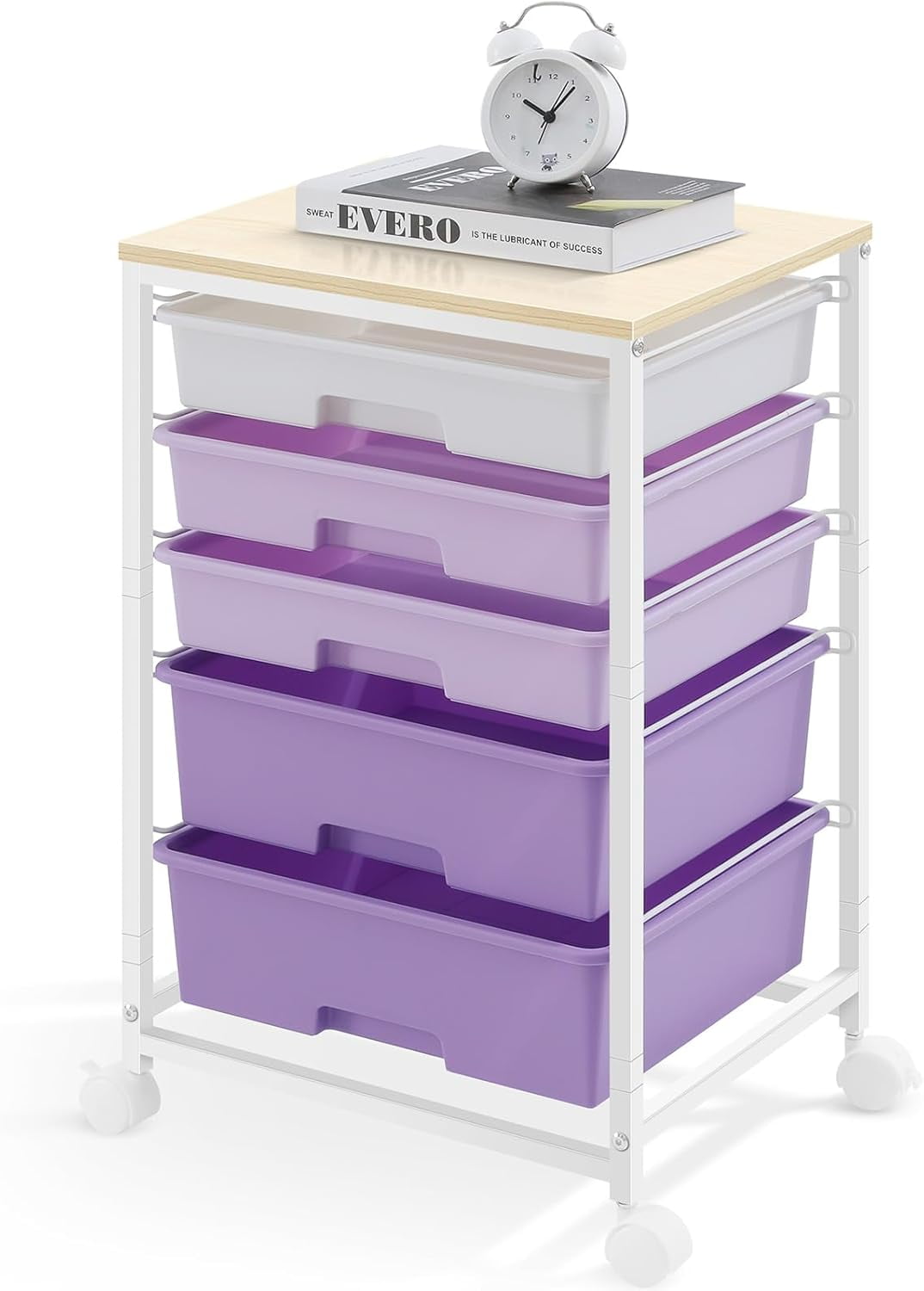 Utility Cart with 5 Drawers,Storage Drawer Cart with Wooden Tabletop ...