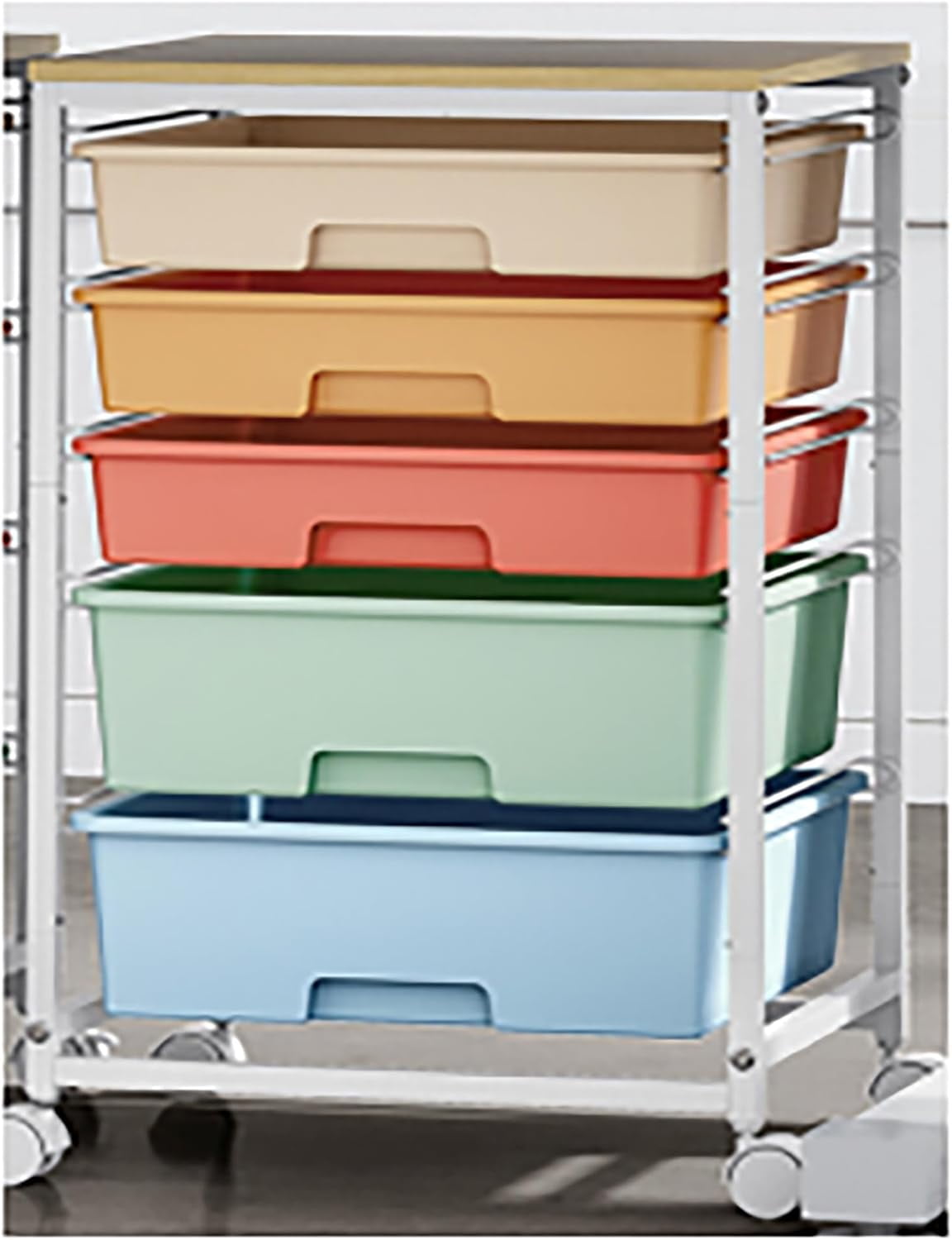 Utility Cart with 5 Drawers,Storage Drawer Cart with Wooden Tabletop ...