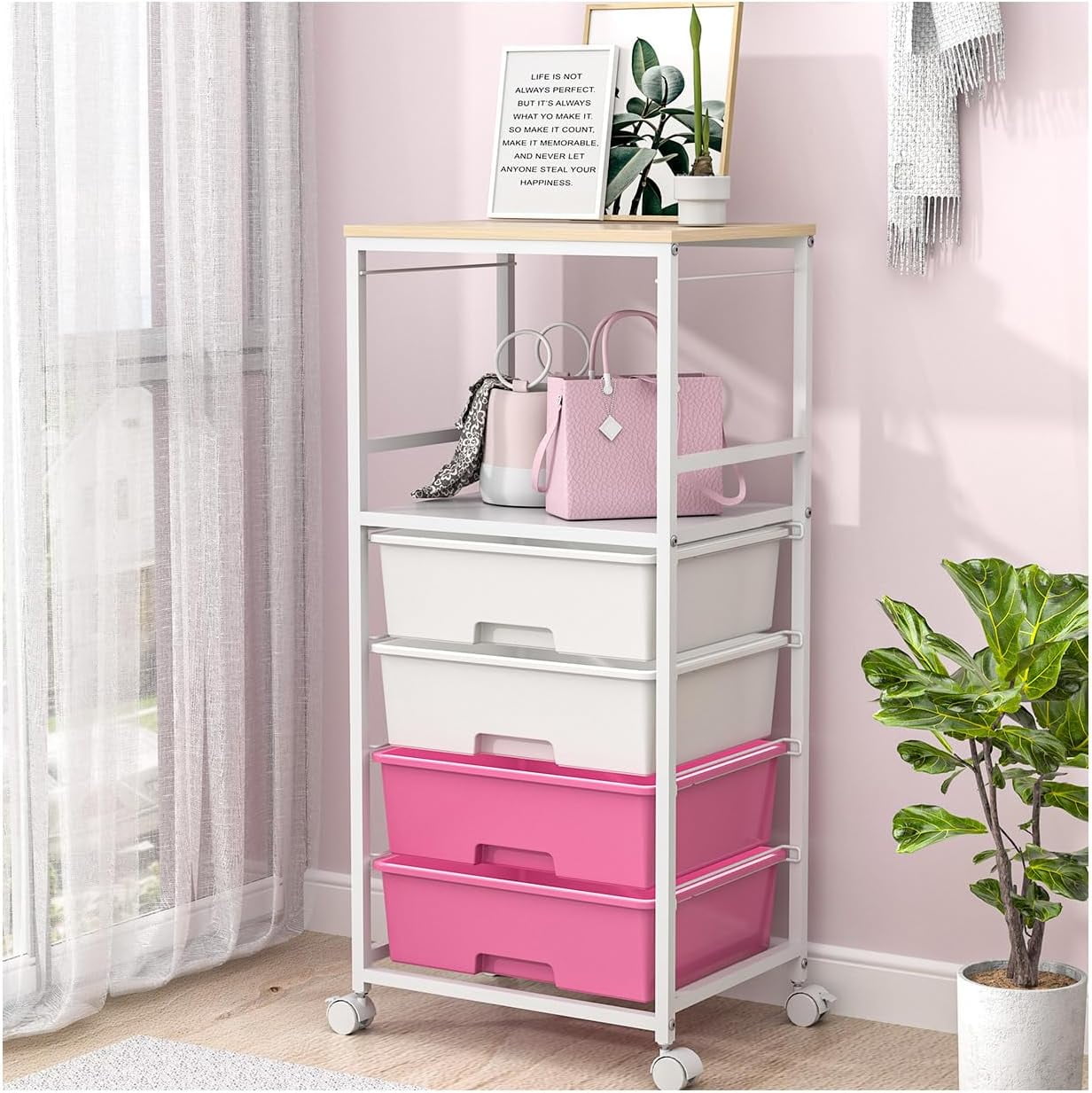 Utility Cart with Drawers, 4 Drawers Rolling Storage Cart with Opening ...